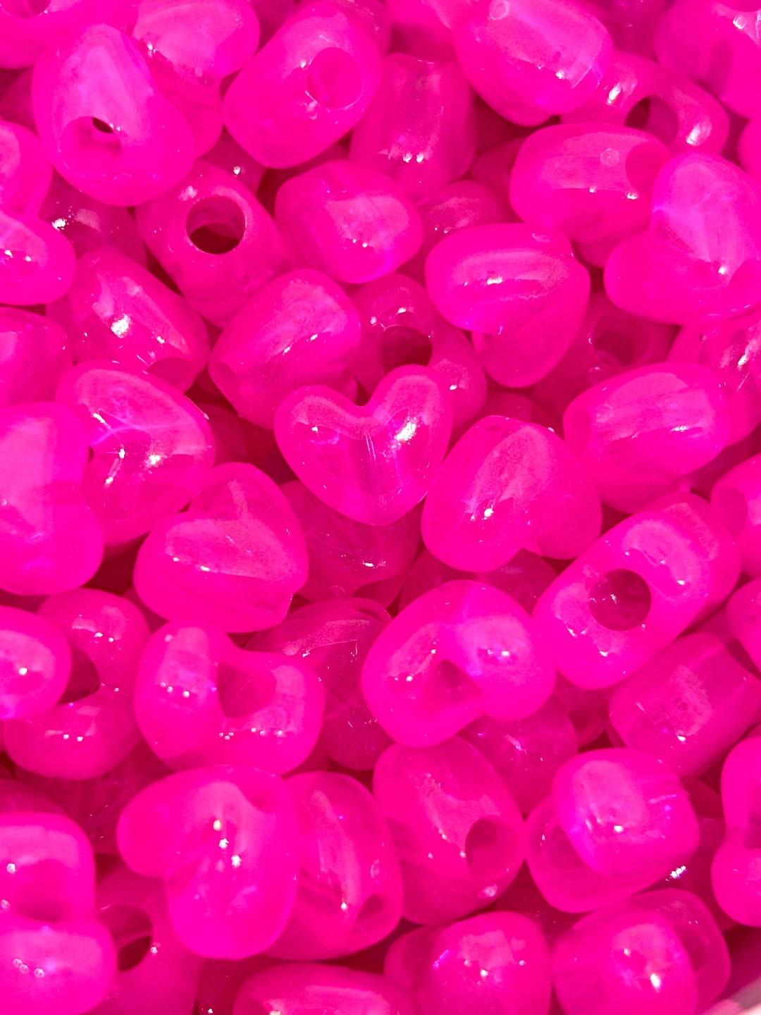 Neon Pink Translucent Heart Beads, Valentine's Day Heart Shaped Pony ...