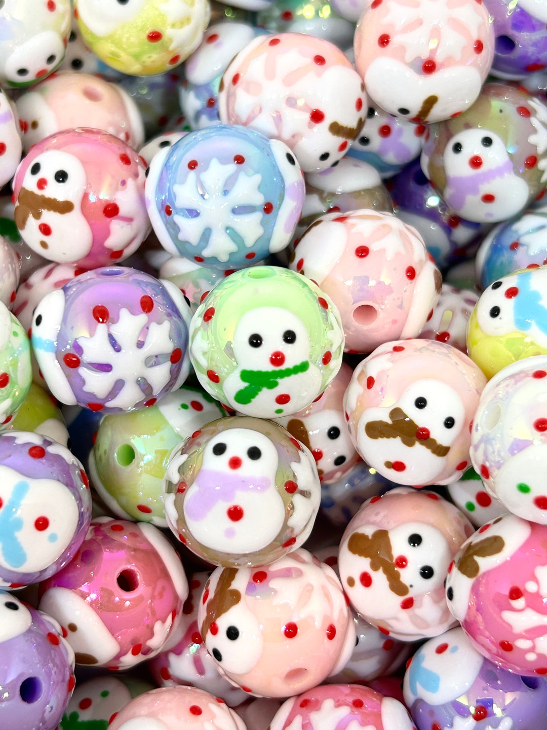 16mm Chunky Handpainted Pastel Christmas Snowman Beads - Etsy