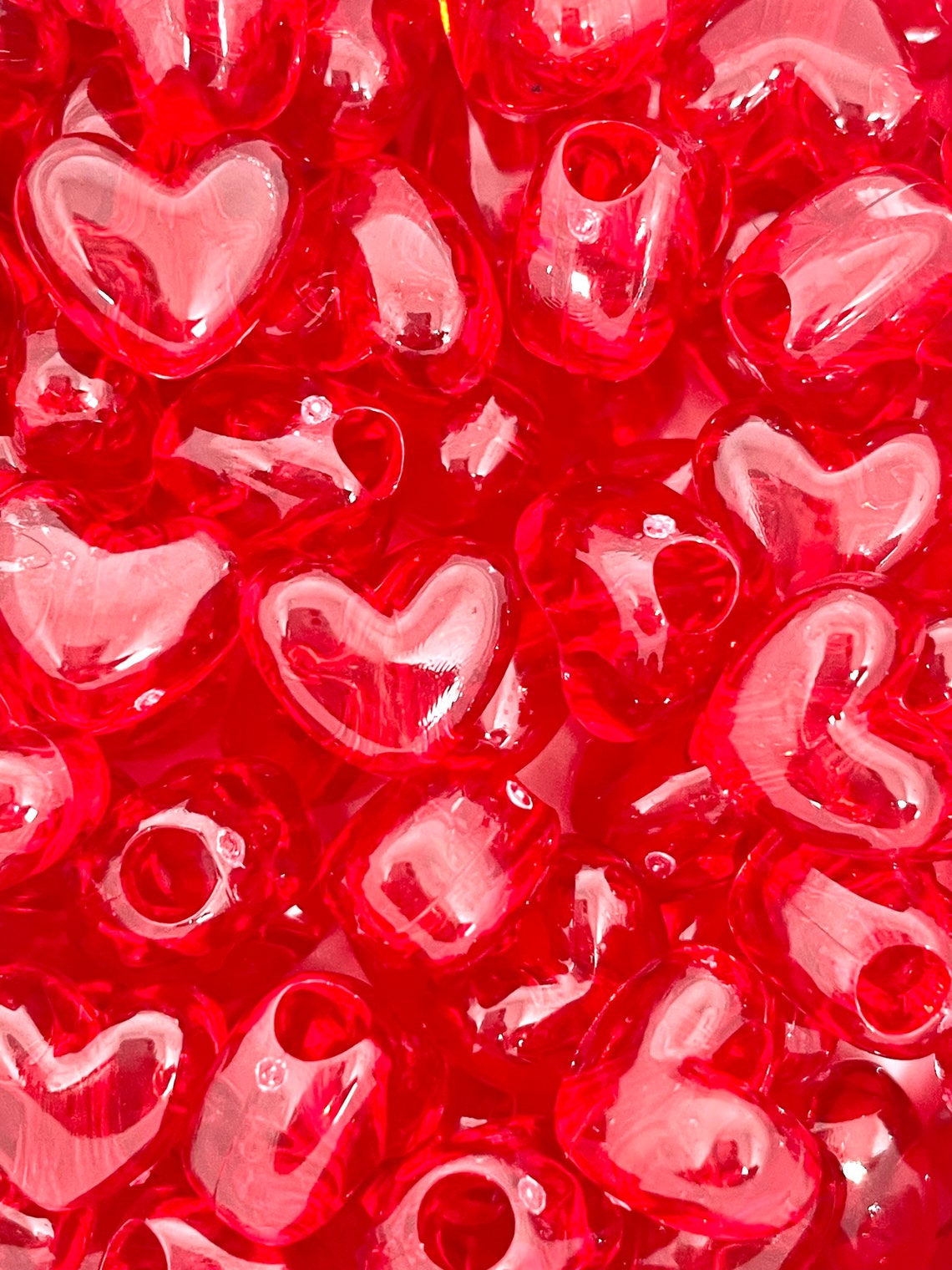 Bright Red Heart Beads Translucent Heart Beads for the - Etsy