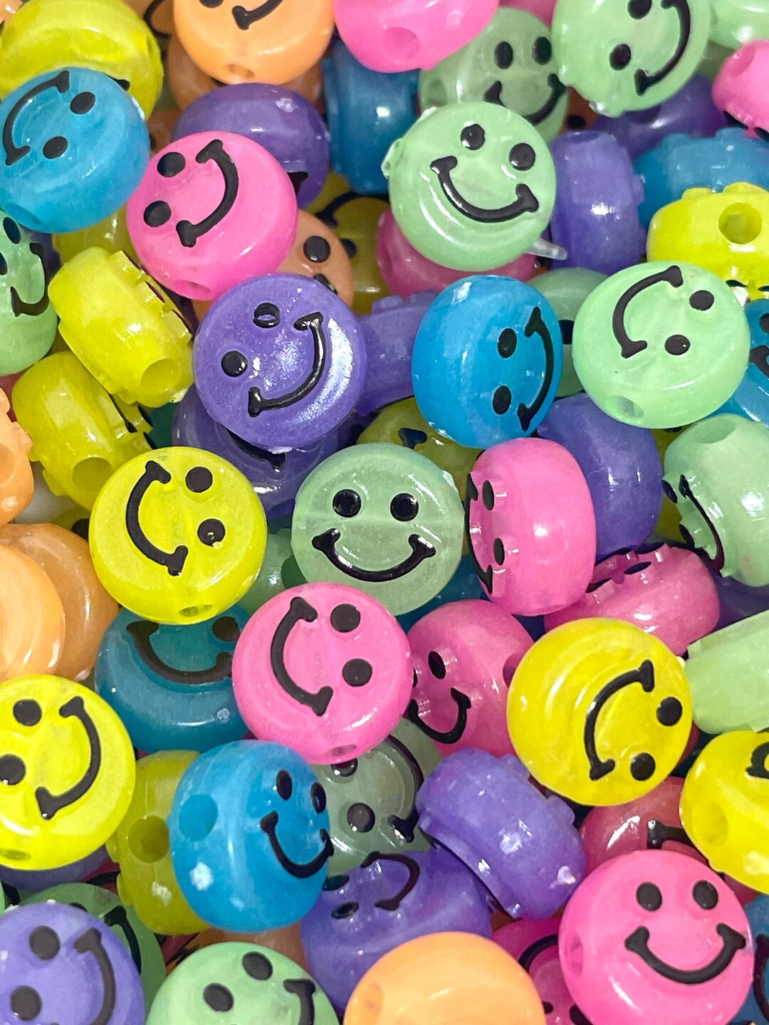 Cutie Happy Face Beads, Emoji Charm, Smiley Face Spacer Beads, Neon ...