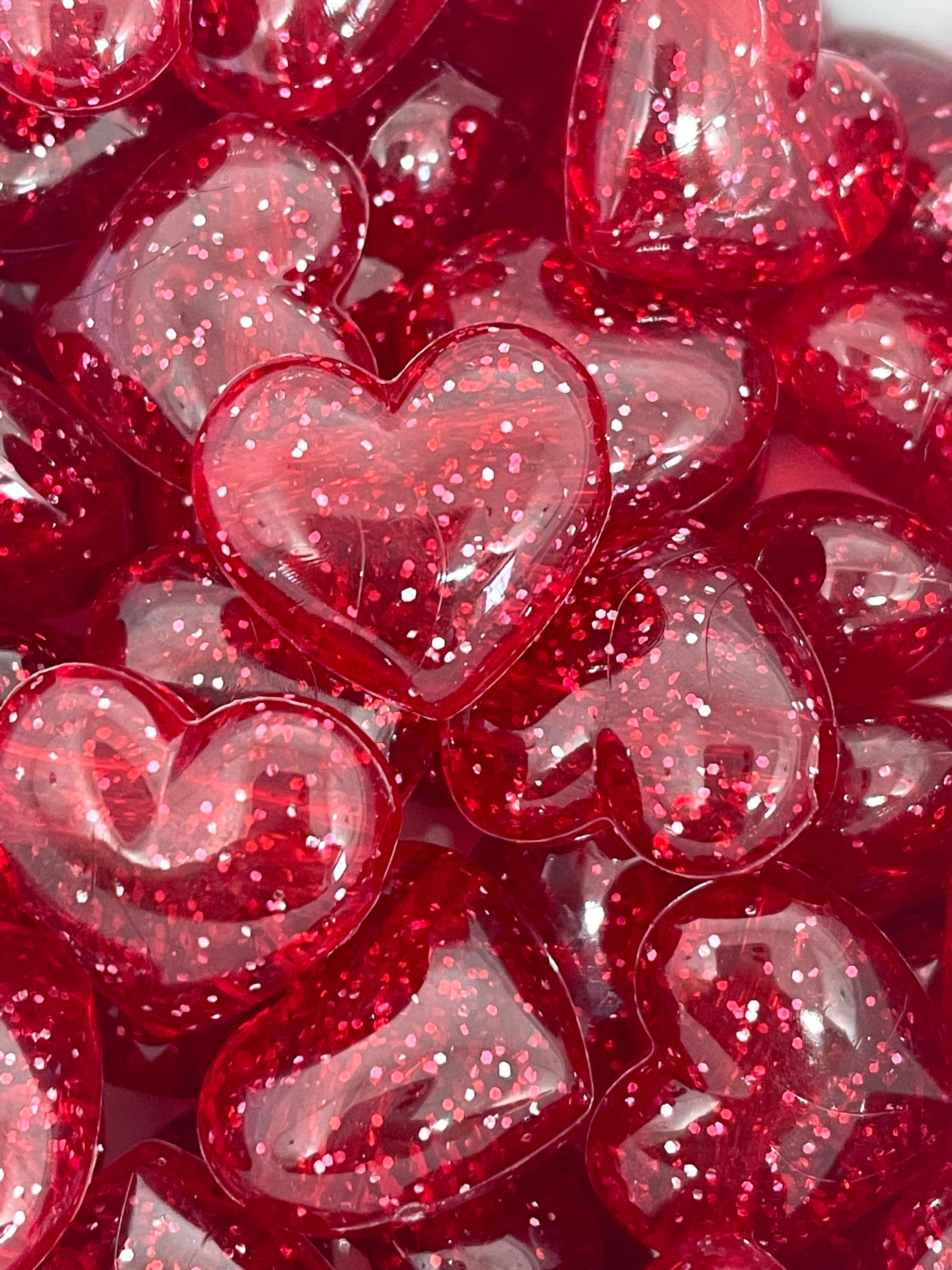 Red Sparkle Heart Charm Bead Red Heart Pendant Glitter Heart - Etsy