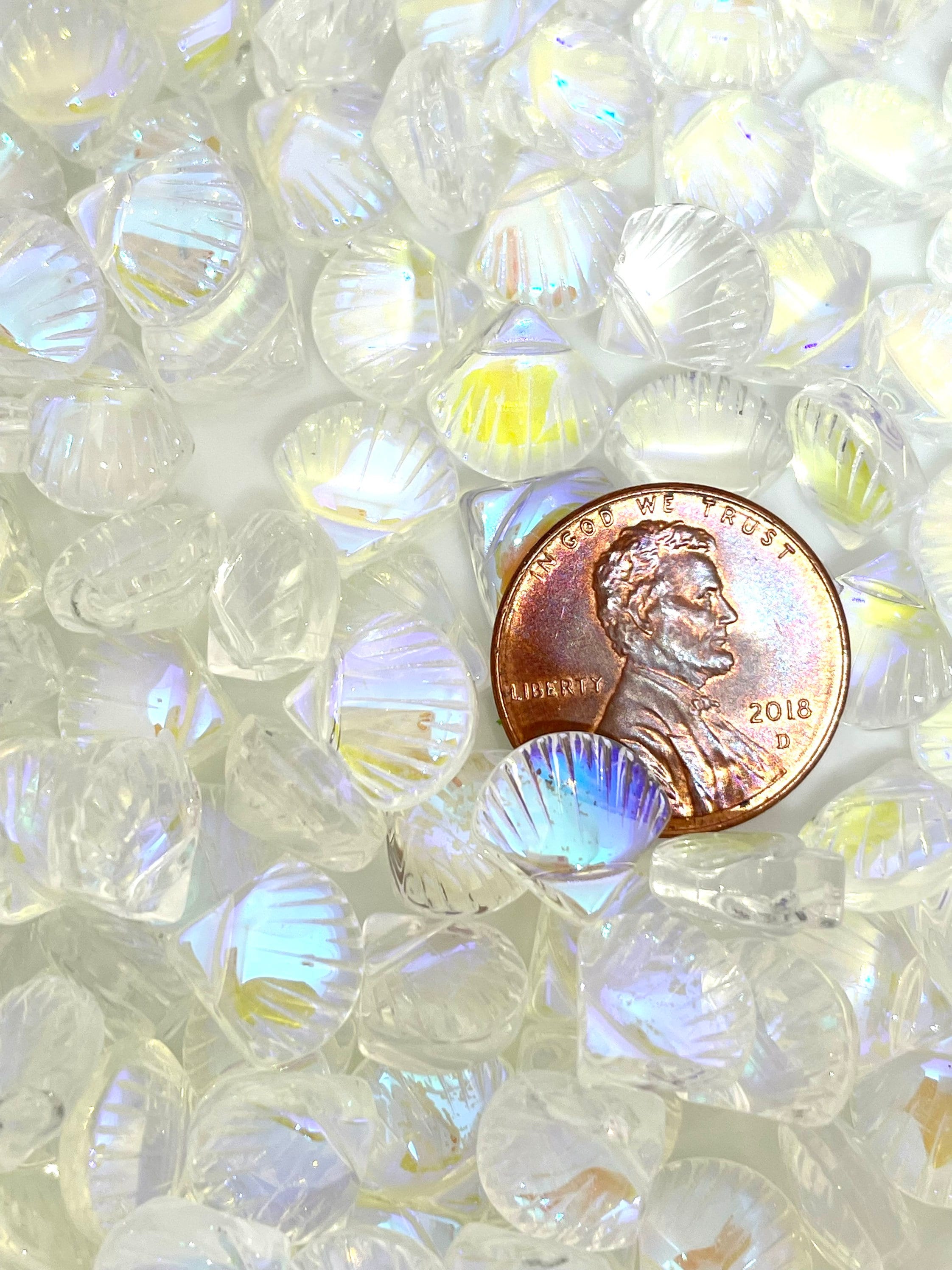 Iridescent Glass Mermaid Shell Beads, Mermaid Beads for Bracelet, Clear ...