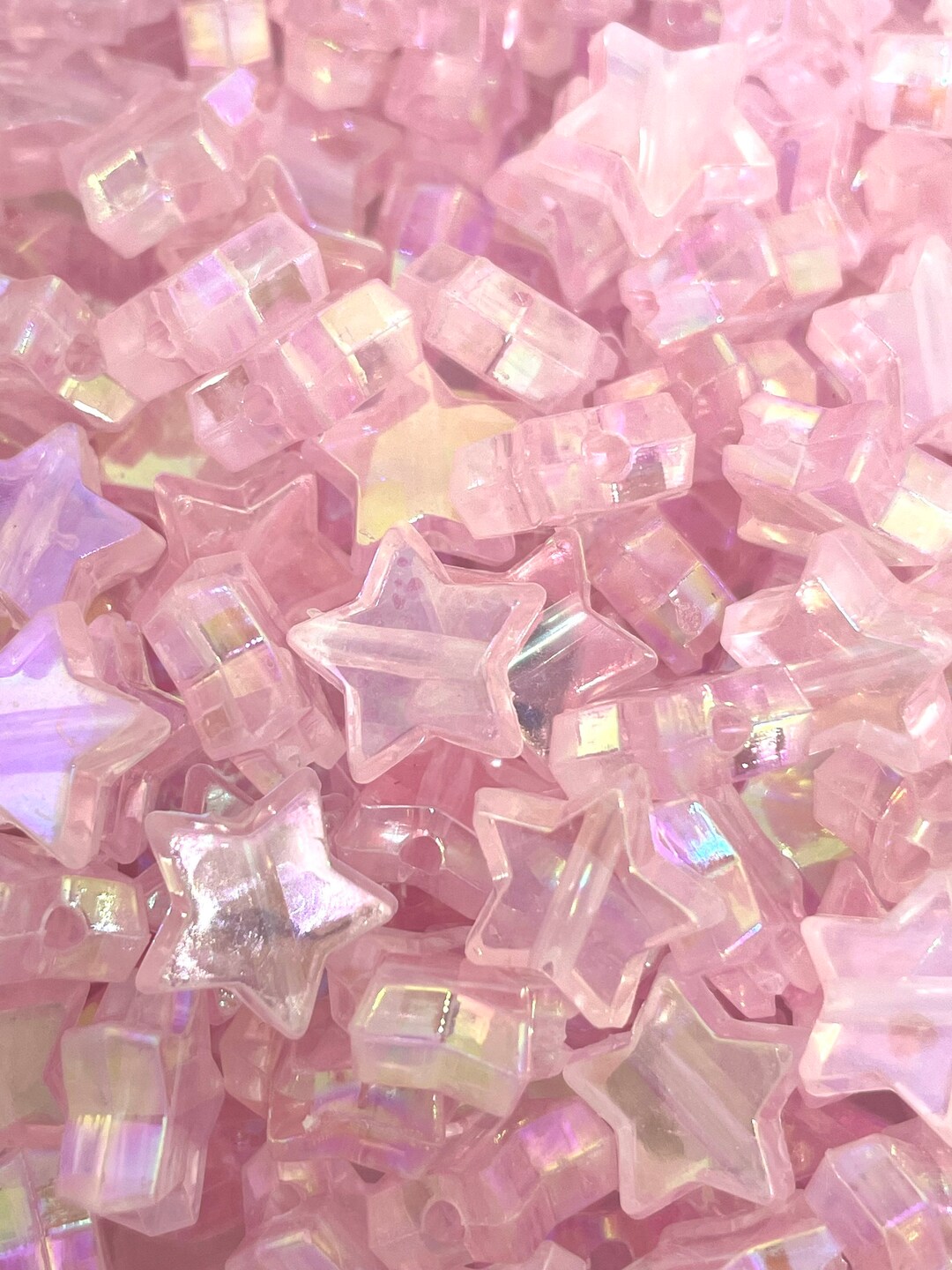 Iridescent Baby Pink Star Beads, Star Shaped Beads for Jewelry Making ...