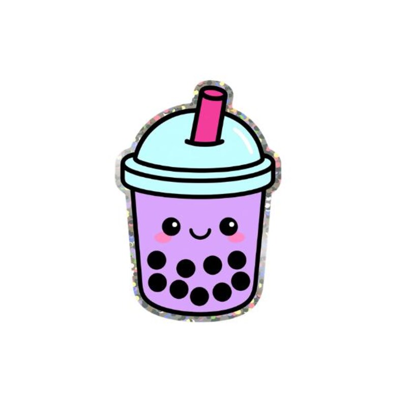 Kawaii Taro Boba Tea Sticker – Glitter Die-cut Bubble Tea Sticker for ...