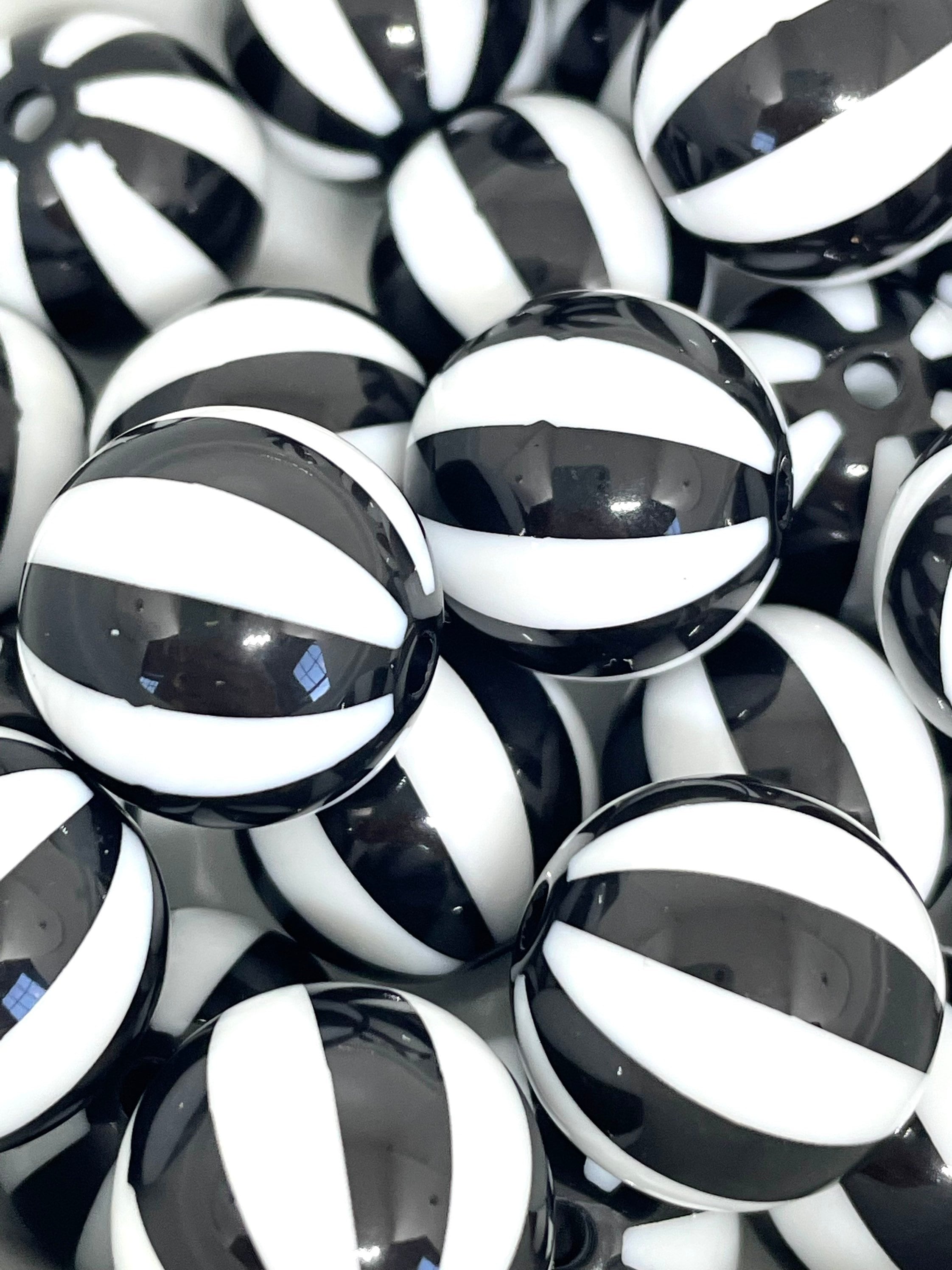 Black and White Beach Ball Beads, Black and White Striped Beads, Large ...