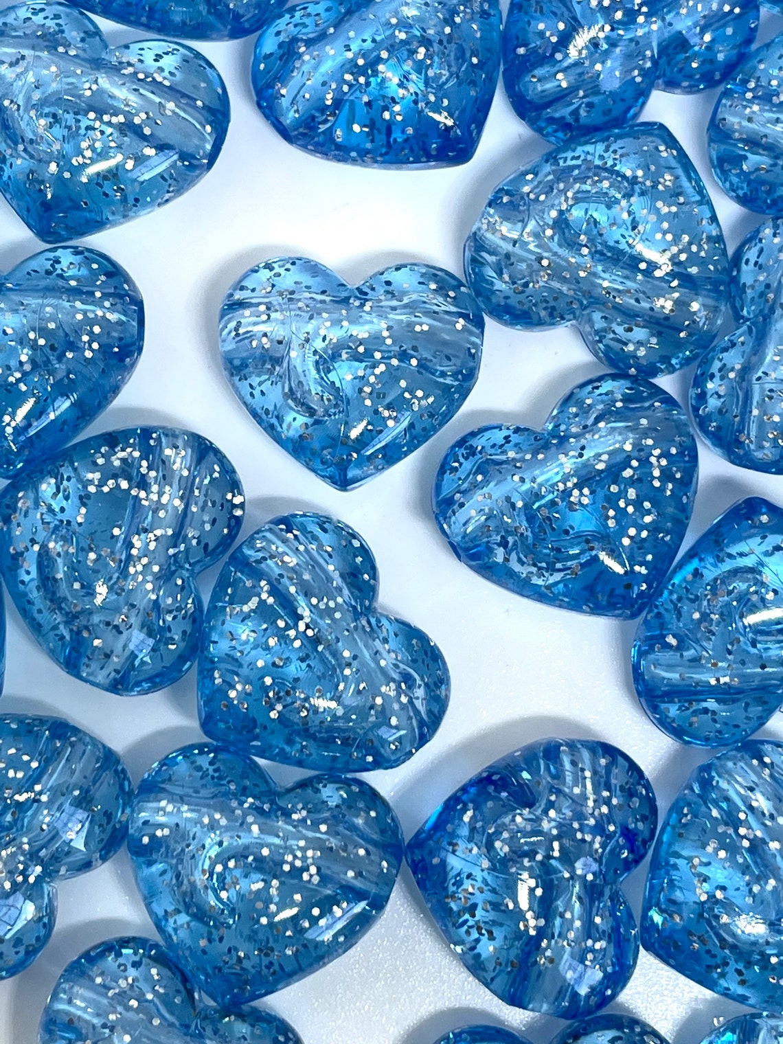 Blue Glitter Heart Beads Blue Heart Charm Blue Heart - Etsy