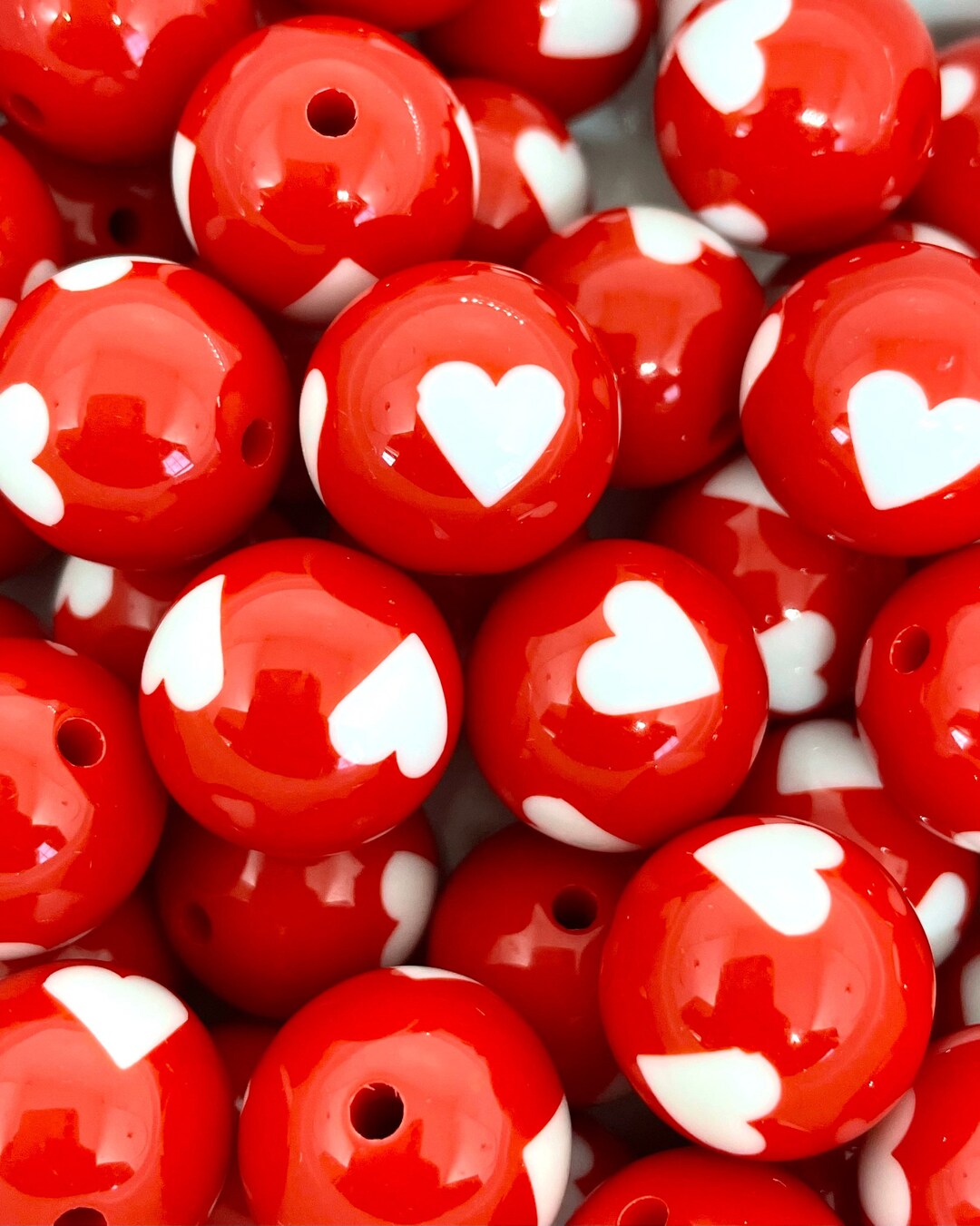 Bright Red Beads, Chunky Heart Beads, Large Round Beads for Chunky ...