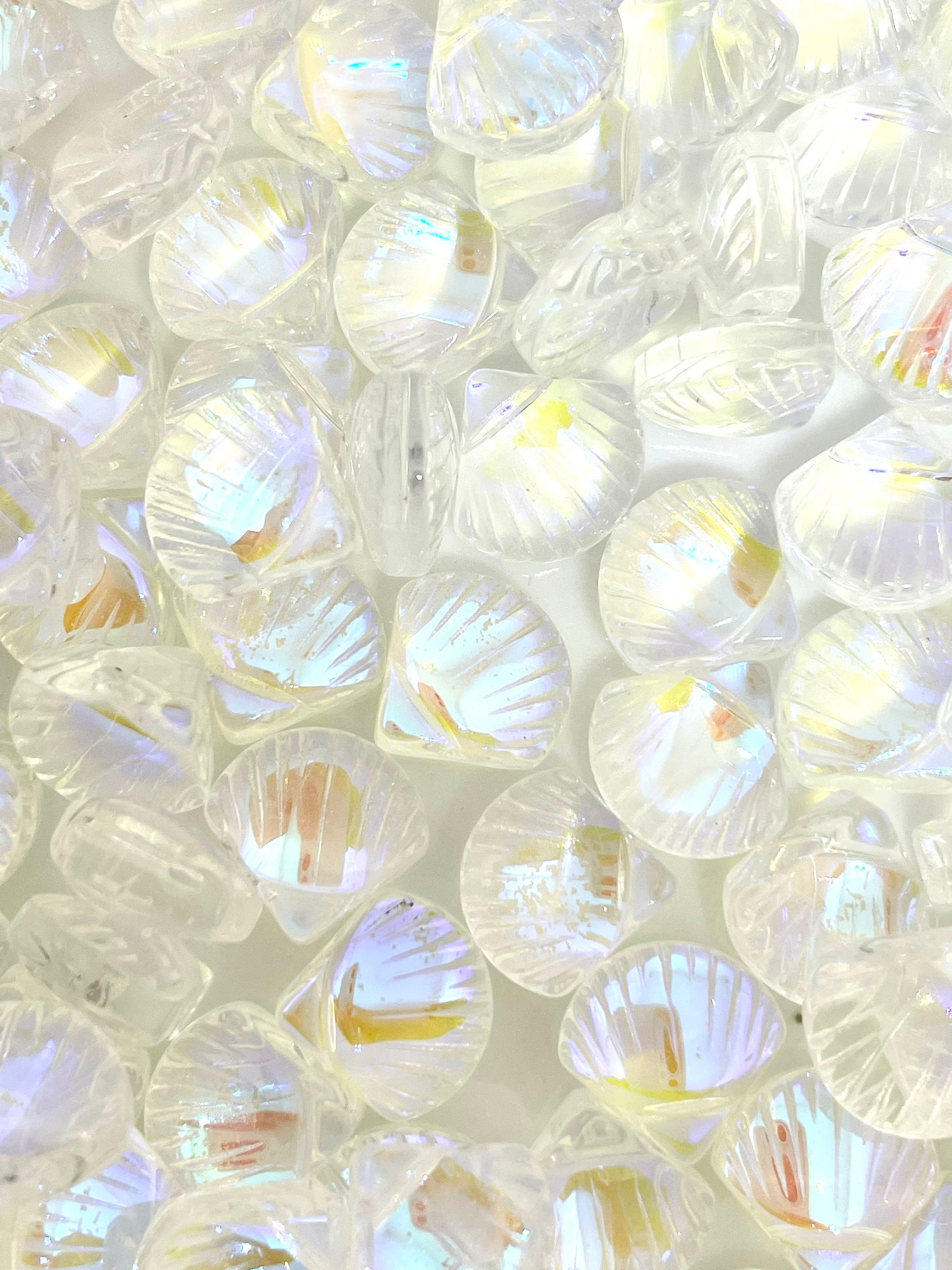Iridescent Glass Mermaid Shell Beads, Mermaid Beads for Bracelet, Clear ...