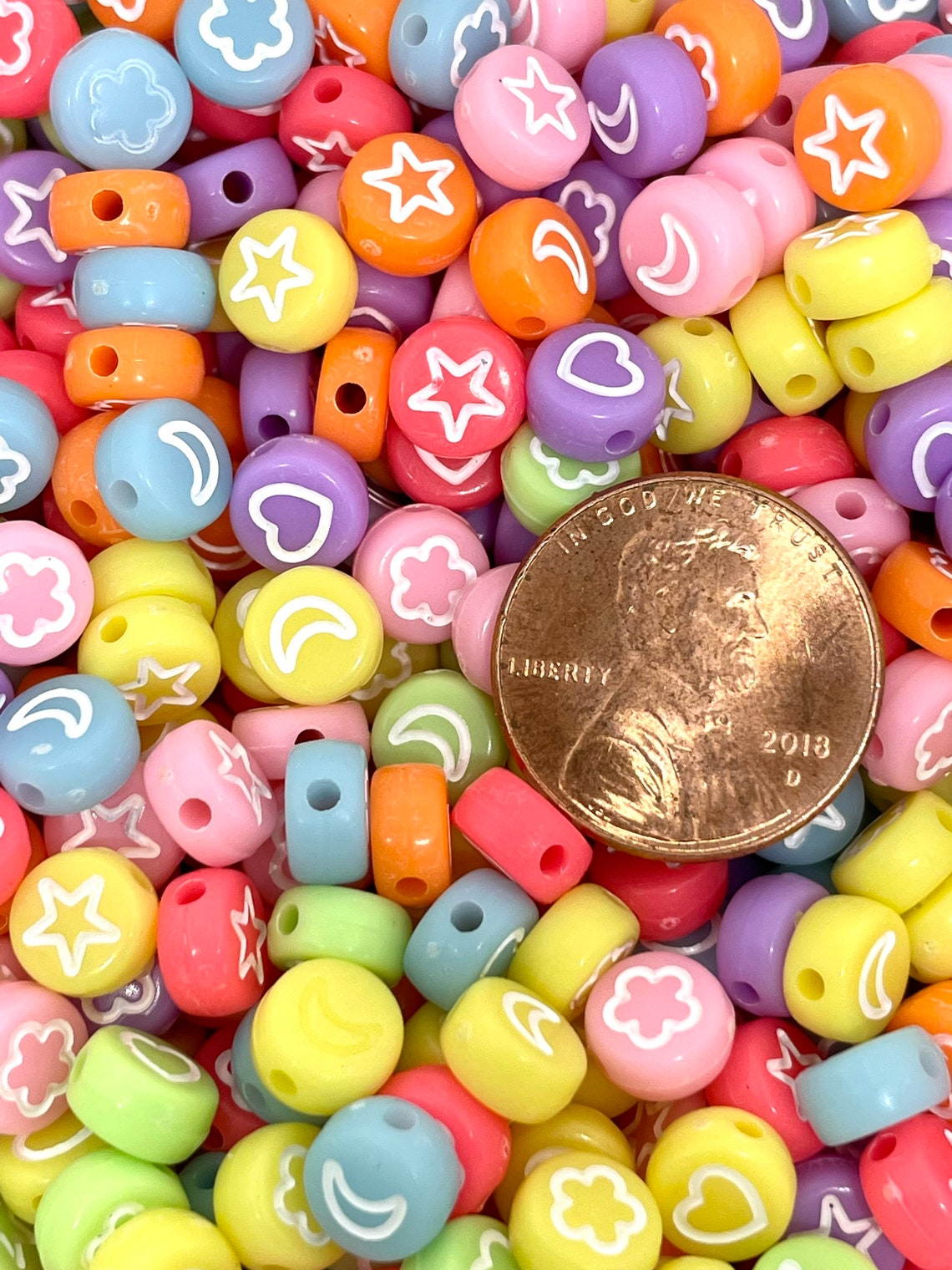 Bright Colorful Bead Mix of Hearts Stars Moon and Flowers - Etsy