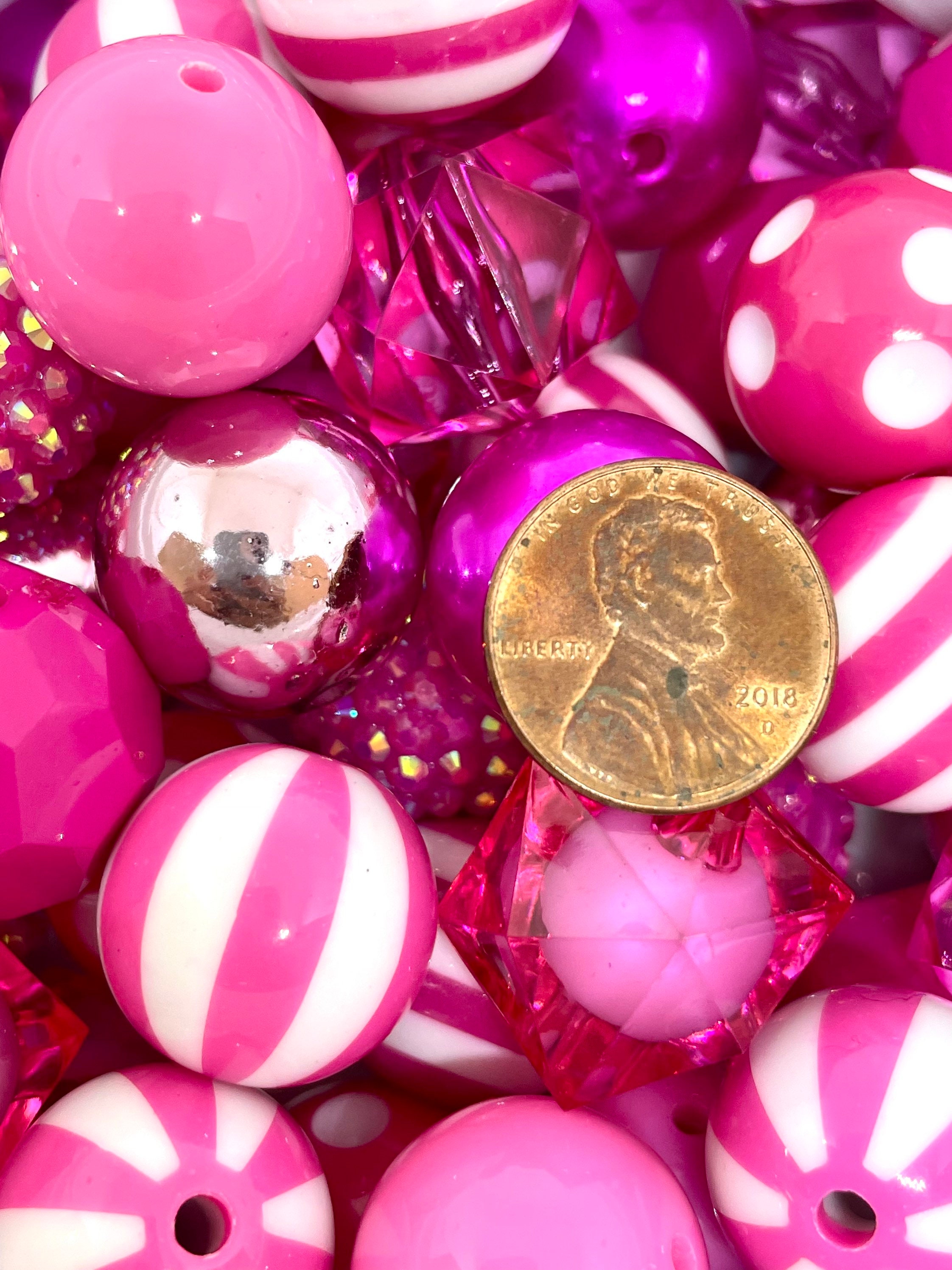 20mm Chunky Hot Pink Bead Assortment, Costume Bead Set, Magenta Themed ...