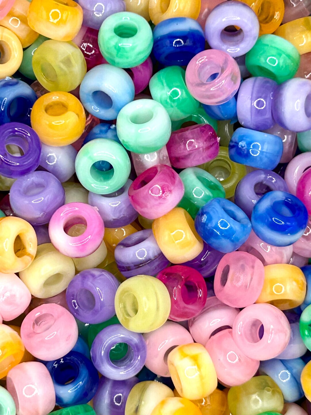 Candy Cloud Barrel Beads, Cream Swirl Pony Bead Mix for Kawaii Crafts ...