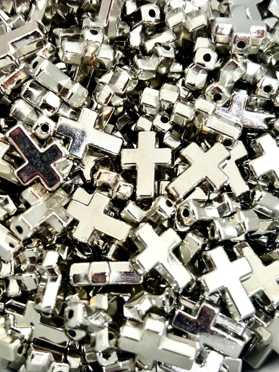16mm Silver Cross Beads, Metallic Jewelry Beads, Bracelet Craft ...