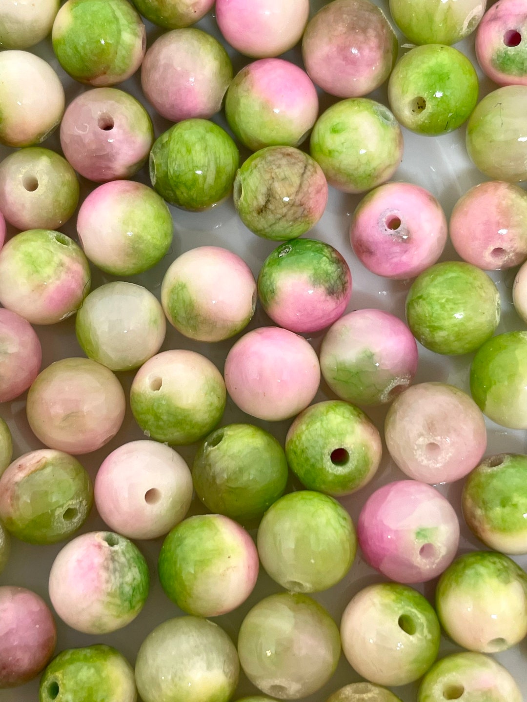 8mm Gorgeous Pink and Green Persian Jade Beads for Necklace, Loose ...