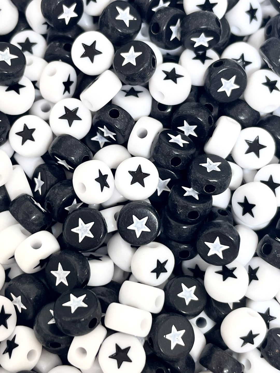 Black and White Star Spacer Beads, Goth Beads, Gothic Beads, Celestial ...