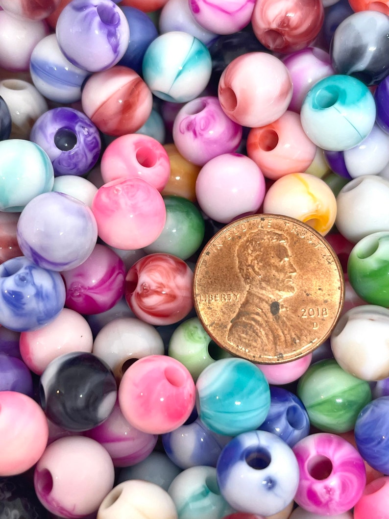 8mm Marble Print Acrylic Bead Set, Bead Soup, Assorted Beads, Bright ...