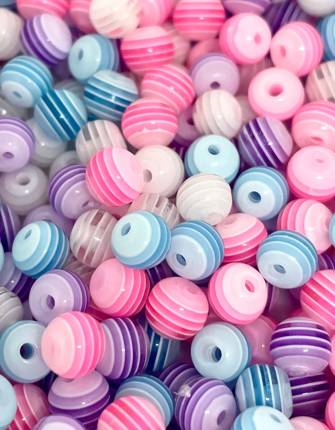 6mm Unicorn Striped Bead Mix, Striped Assorted Beads, Bubblegum Striped ...
