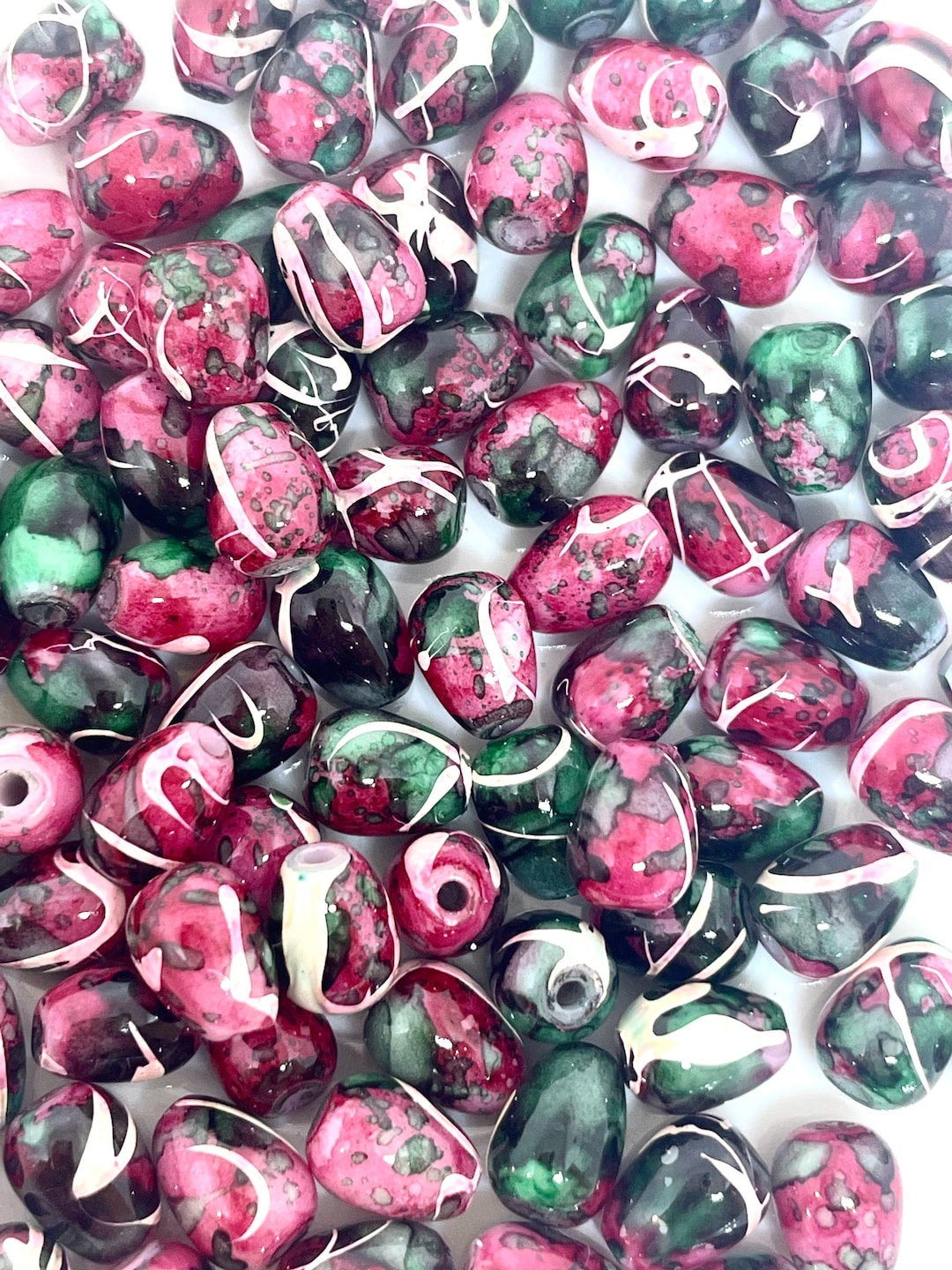 Halloween Beads, Green and Red Tear Drop Beads, Vampire Beads, Goth ...