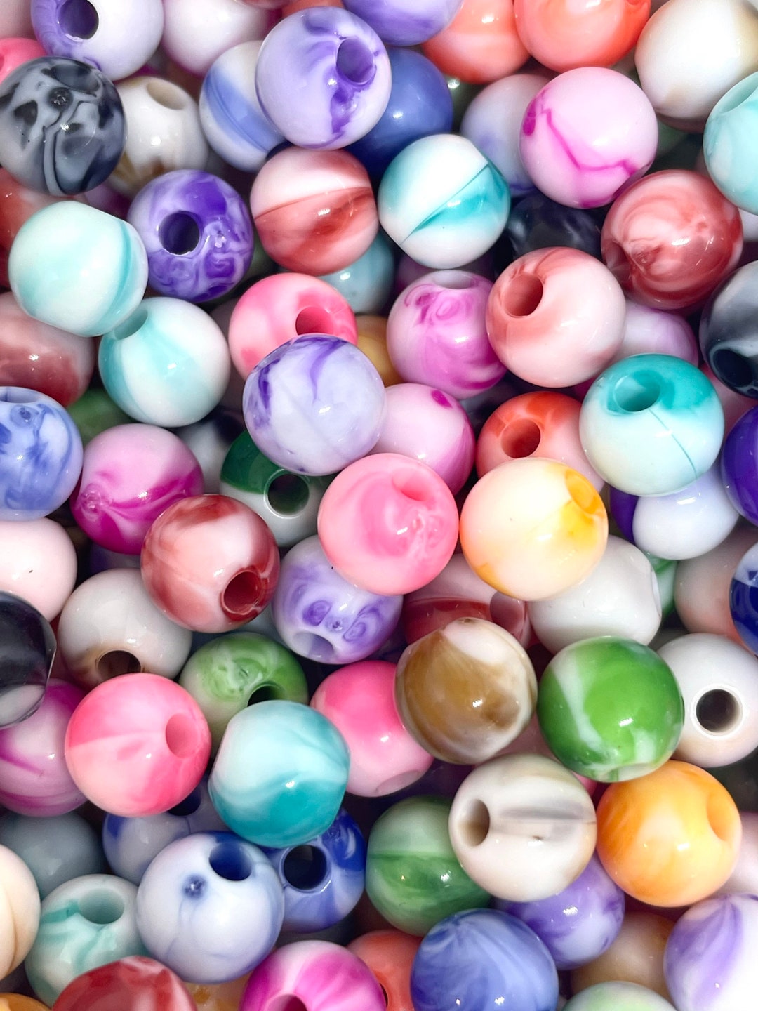 8mm Marble Print Acrylic Bead Set, Bead Soup, Assorted Beads, Bright ...