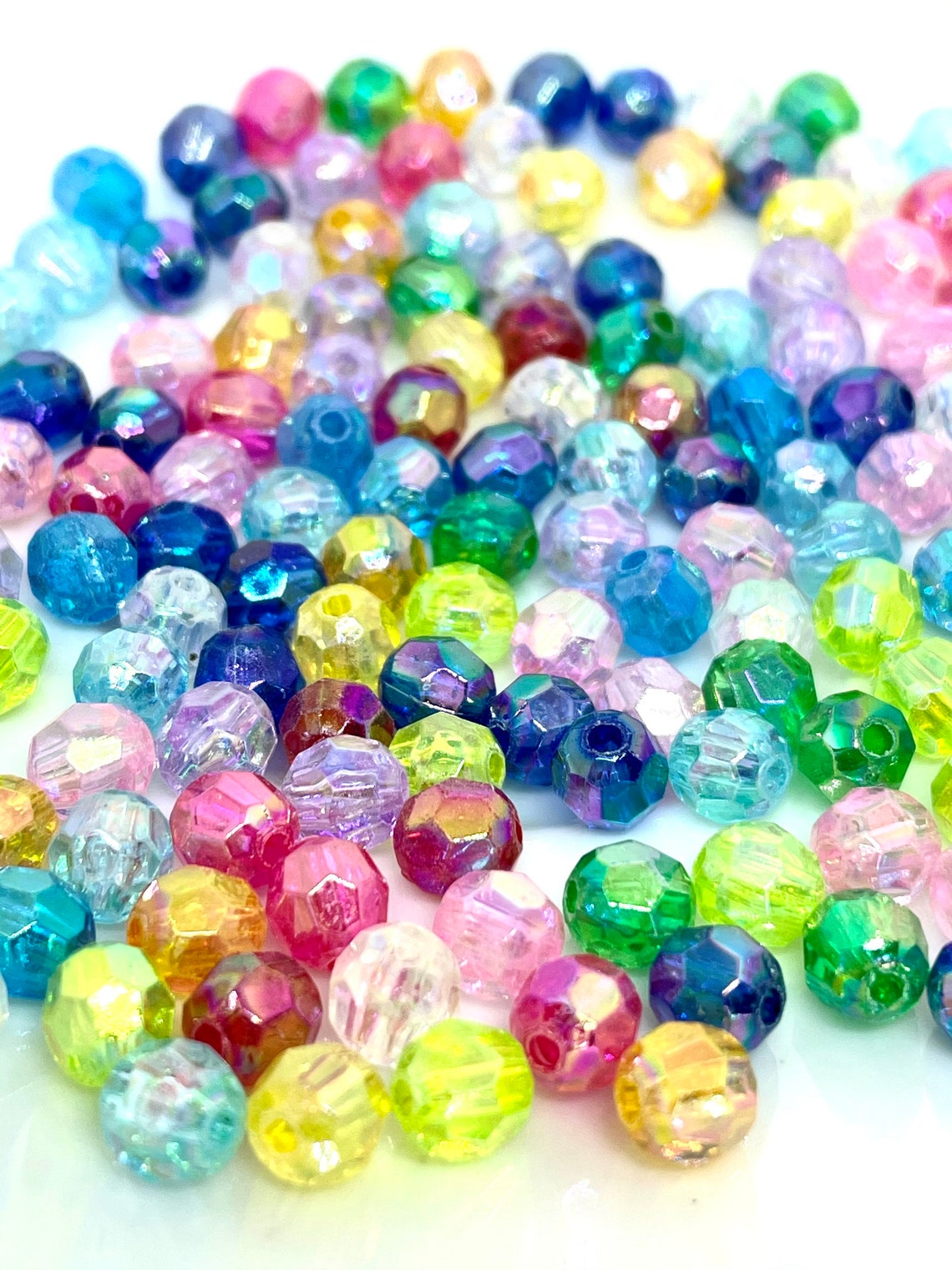 Rainbow Iridescent Shimmer Faceted Beads, Spacer Beads, Kawaii Supplies ...