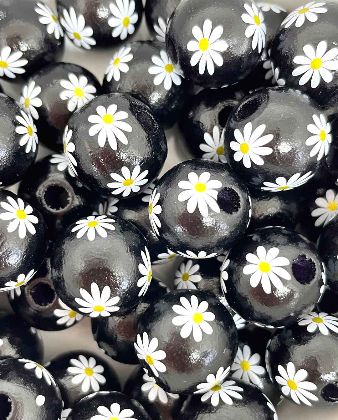 Daisy Beads for Jewelry Making, Macrame, 16mm Wood Beads, Painted Beads ...