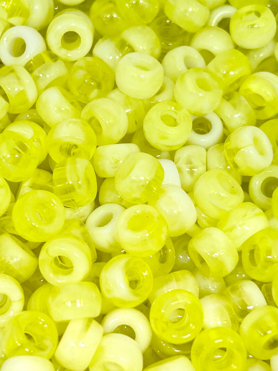 Marbled Creamsicle Barrel Beads - Yellow & White Pony Beads for Jewelry ...