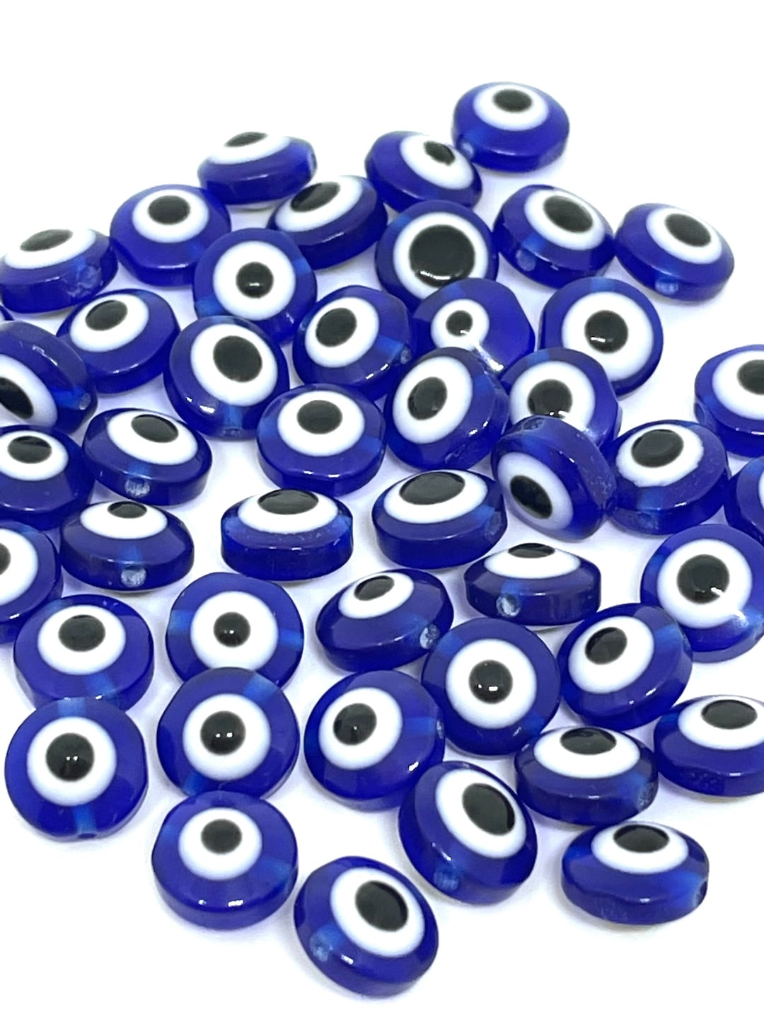 Blue Evil Eye Round Beads, Greek Evil Eye Beads, Turkish Evil Eye Beads ...