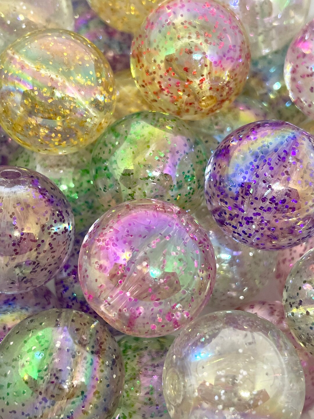 Chunky Glitter Beads, Marble Beads for Chunky Jewelry, Necklace, Clear ...