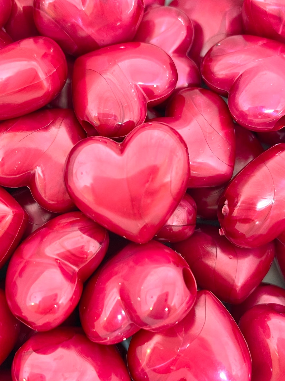 Dark Red Pearl Heart Beads, Acrylic Heart Charm, Valentine's Day Beads ...