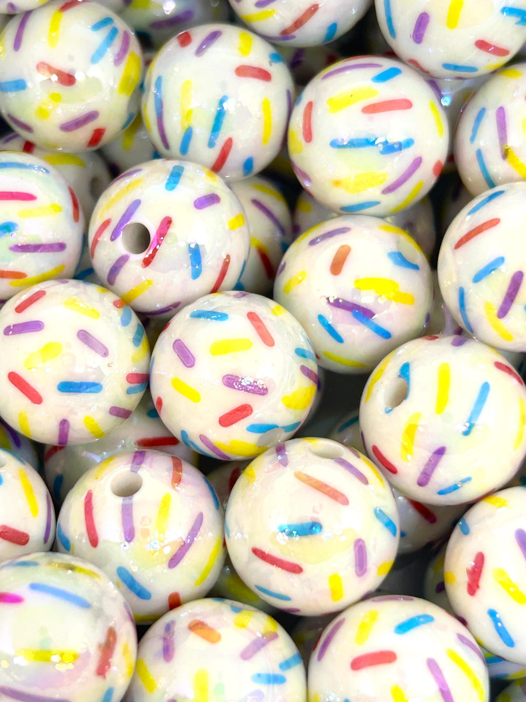 16mm Chunky Iridescent Sprinkle Beads, Round Beads, Jewelry Making ...
