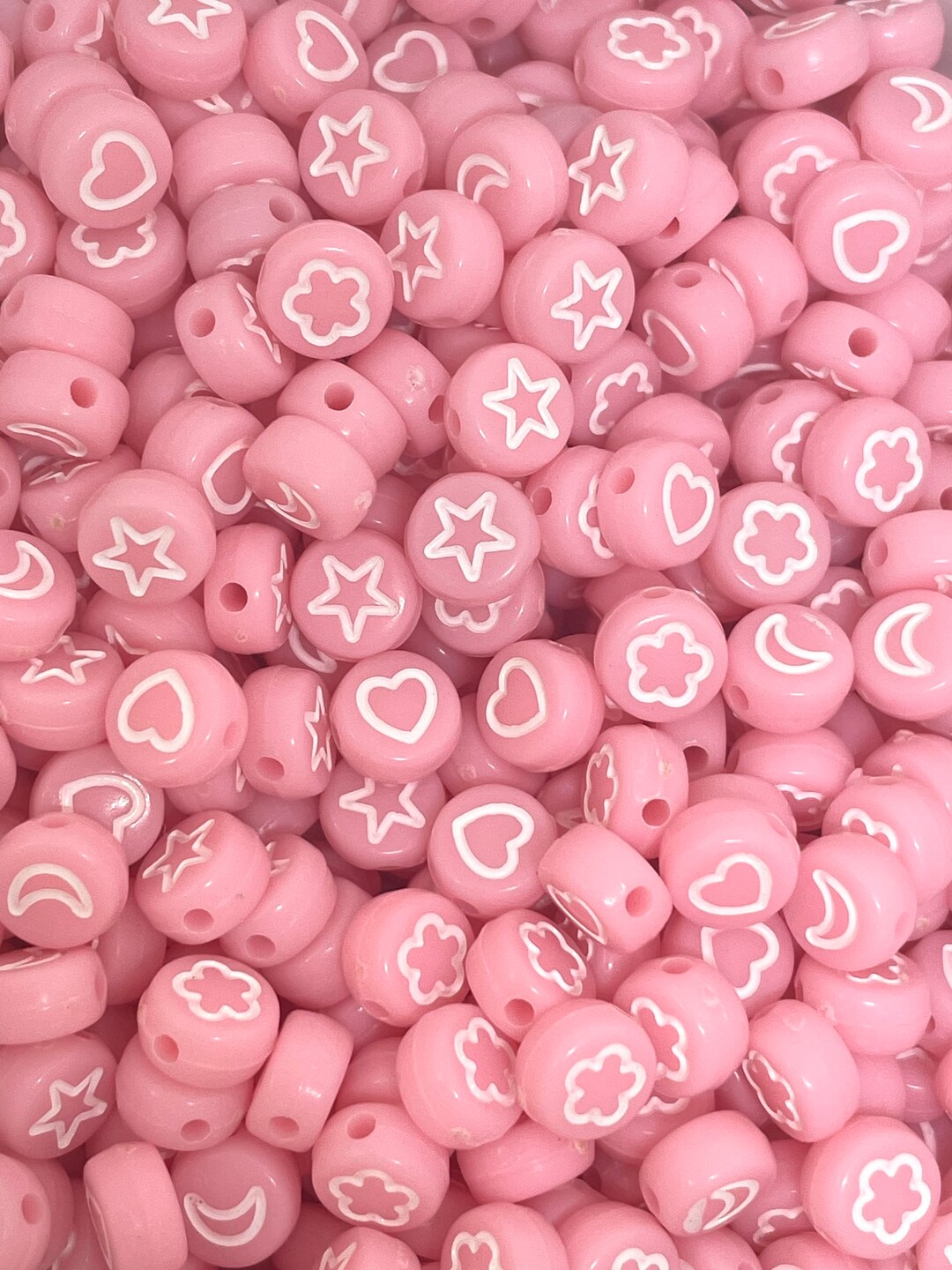 Light Pink Moon, Star, Heart, Flower, Celestial Bead Mix, Kawaii Spacer ...