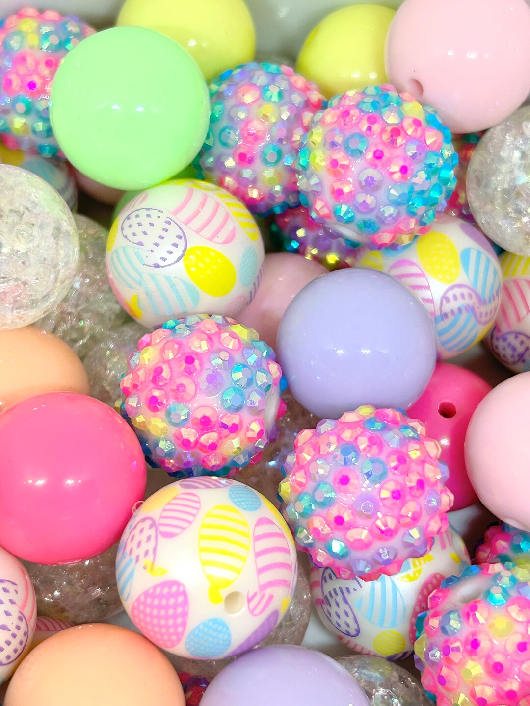20mm Chunky Easter Bead Mix, Pastel Bubblegum Beads, Spring Jewelry ...