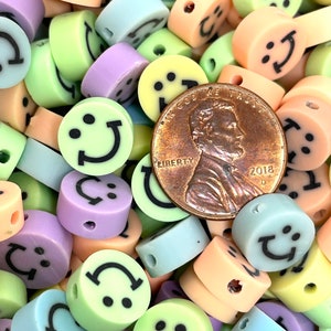 Pastel Happy Face Clay Beads, Smiley Face Emoji Beads, Polymer Clay ...