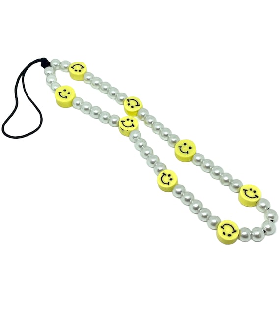 SMOL Smiley Face Phone Strap Happy Face Emoji and Pearl Cell - Etsy