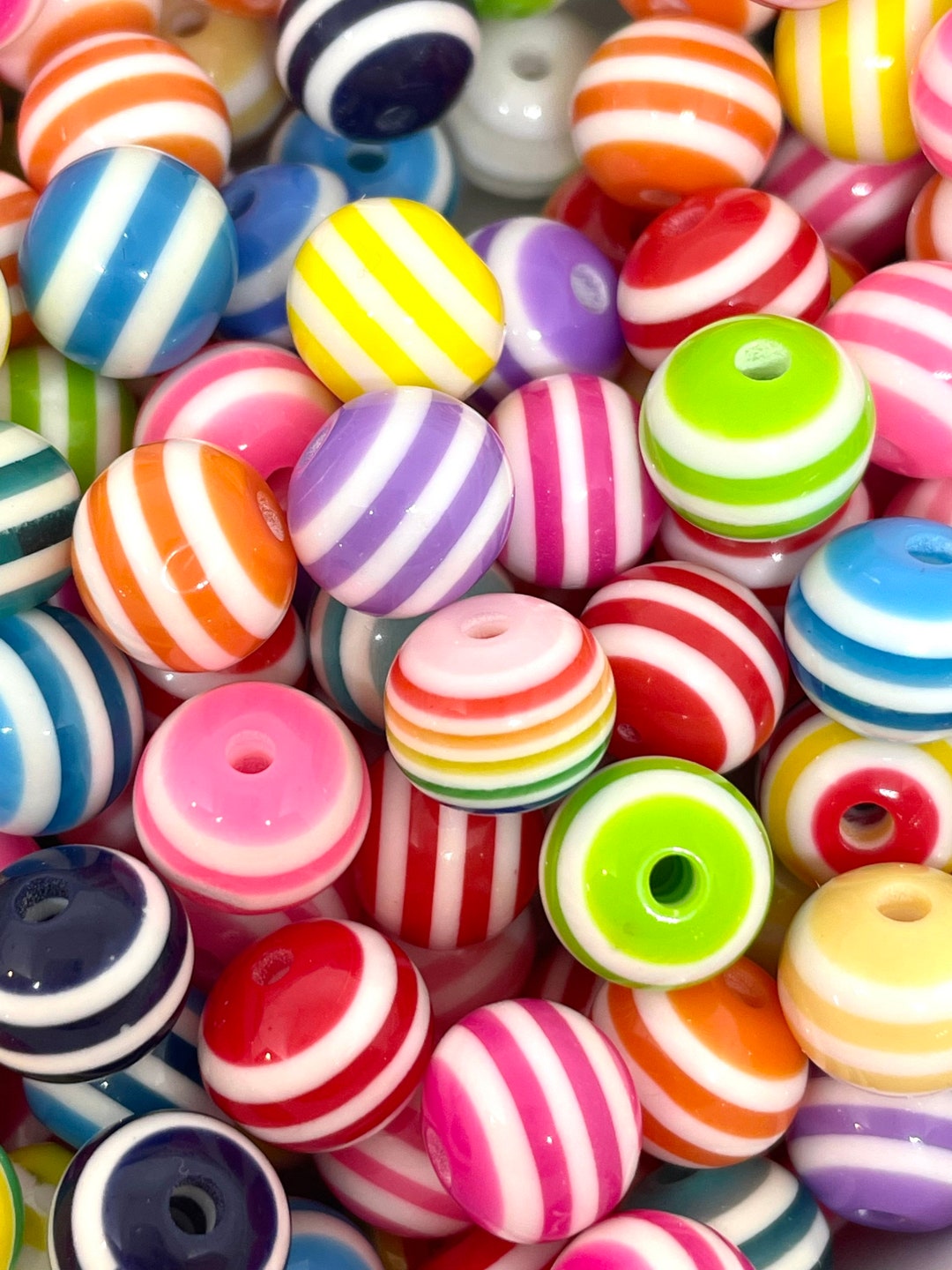 12mm Chunky Striped Bead Set for Jewelry Making, Fun Stripes, Candy ...