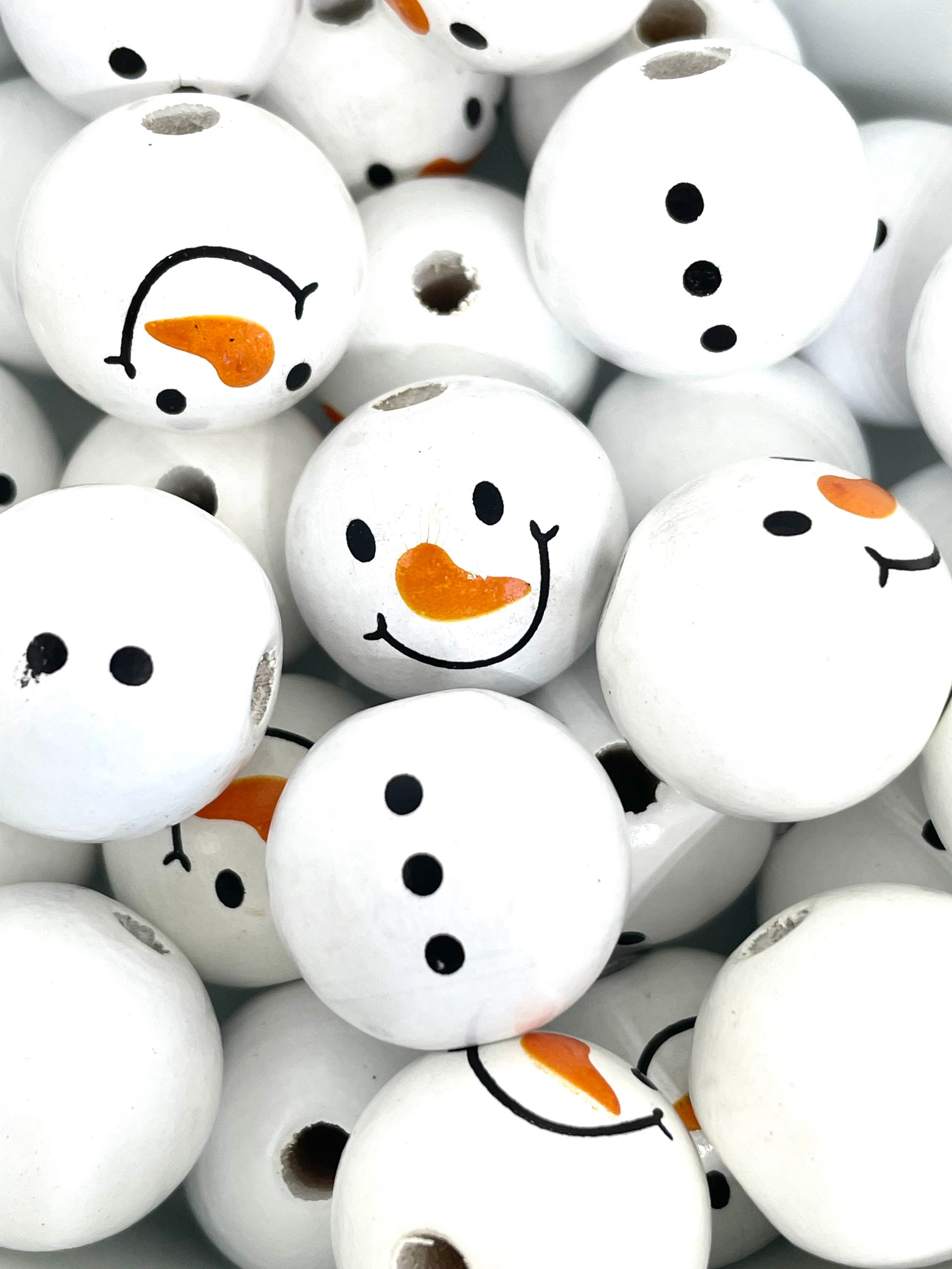 Snowman Beads for Christmas, Painted Wood Beads for Macrame, Snow Beads ...