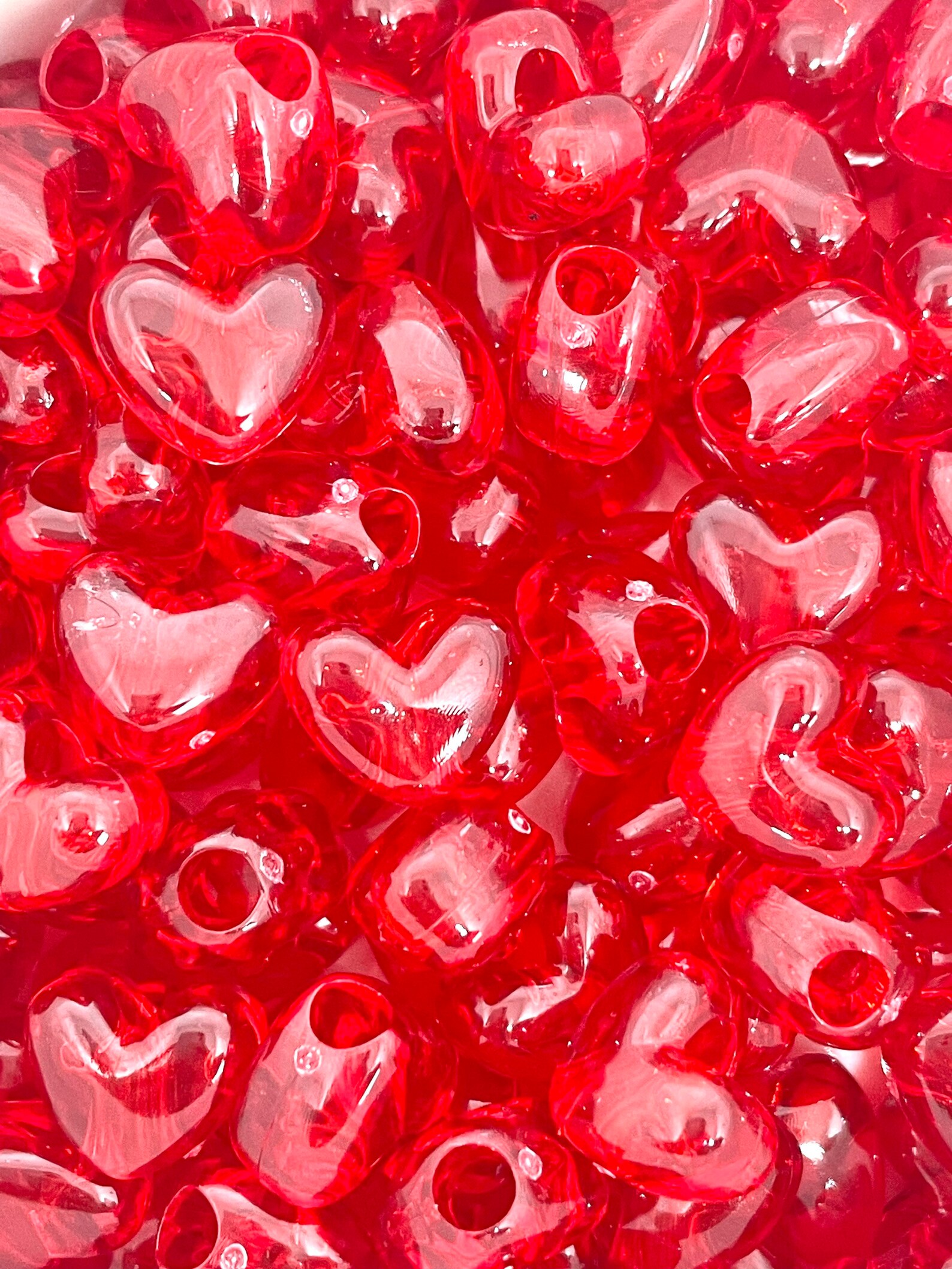 Bright Red Heart Beads, Translucent Heart Beads for the Holidays, Heart ...