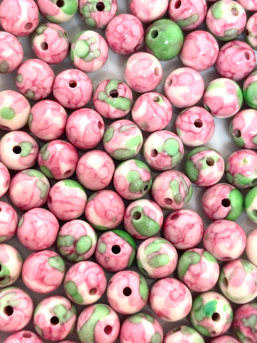 6mm Pretty Pink and Green Rain Jasper Beads, Natural Stone Beads, Pink ...