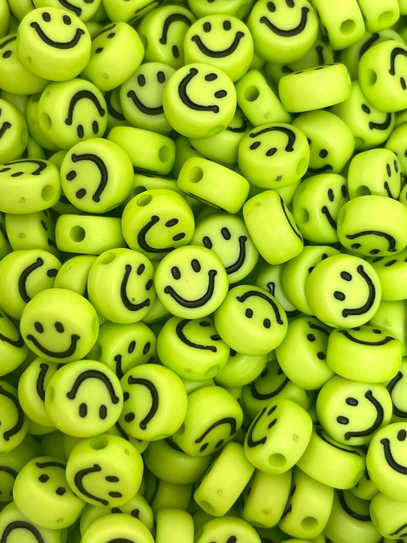 Cute Lime Green Smiley Face Spacer Beads Emoji Charm Happy - Etsy