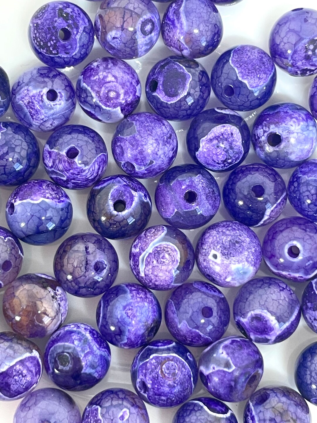 8mm Beautiful Purple Natural Stone Cracked Fire Agates Onyx Beads for ...