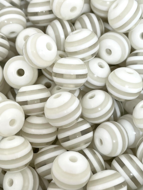 12mm Chunky White Striped Beads for Jewelry Making White - Etsy