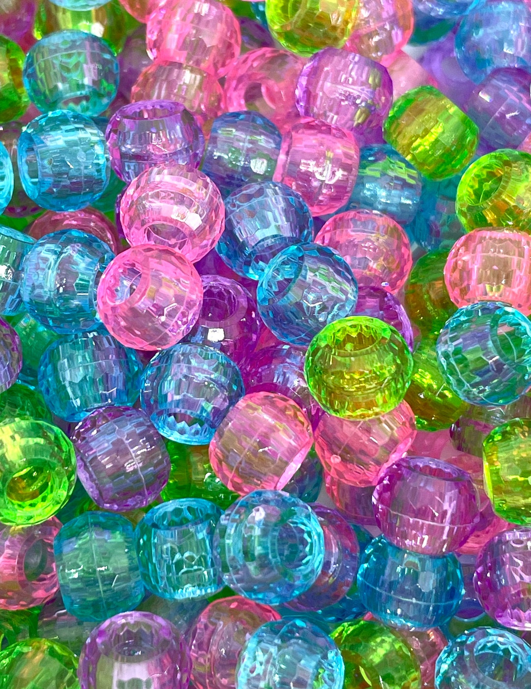 Translucent Spring Bead Set, Faceted Barrel Beads, Pony Bead Assortment ...