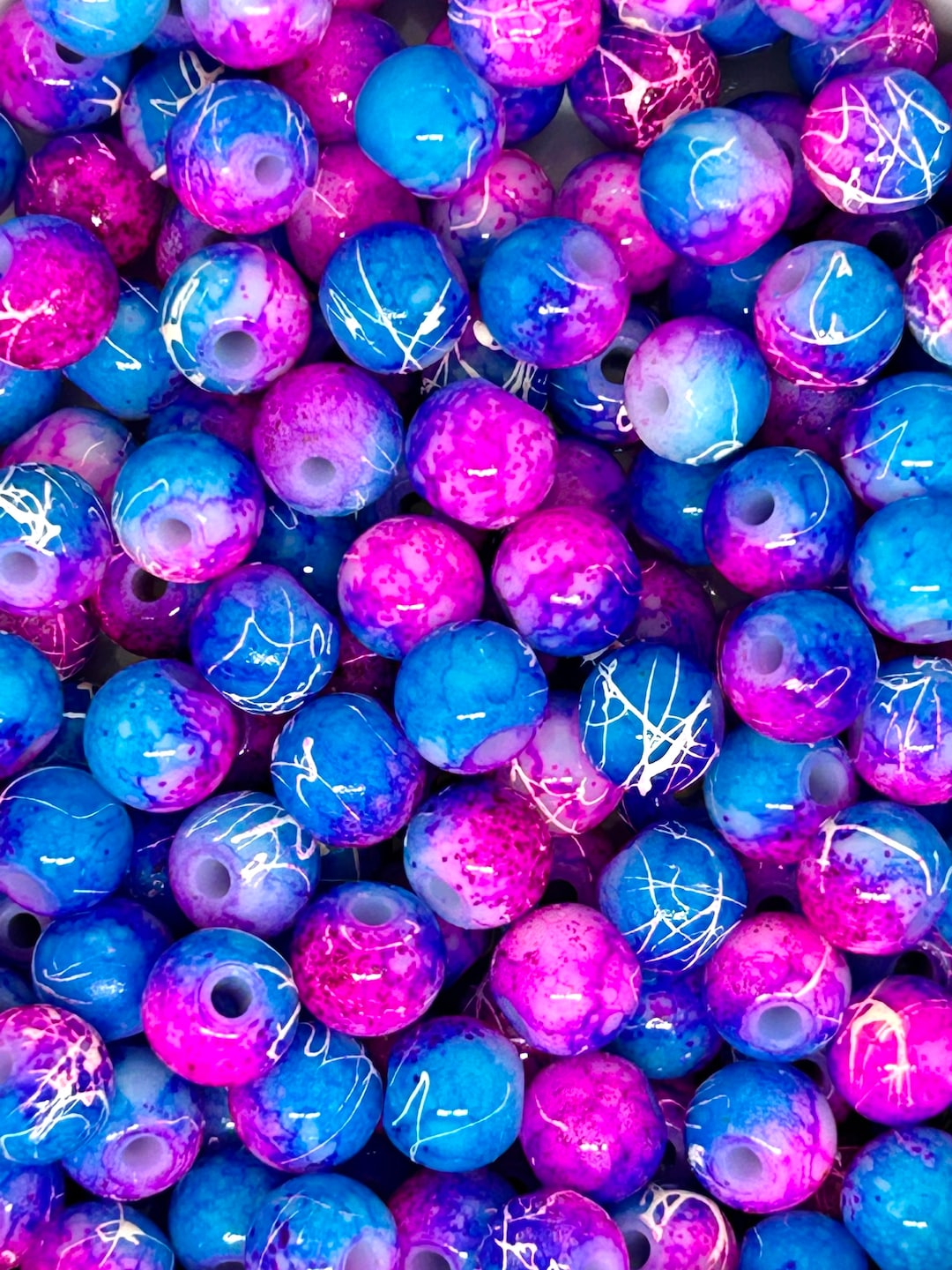 8mm Beautiful Sunset Beads for Jewelry Making, Glass Crackle Tie-dye ...