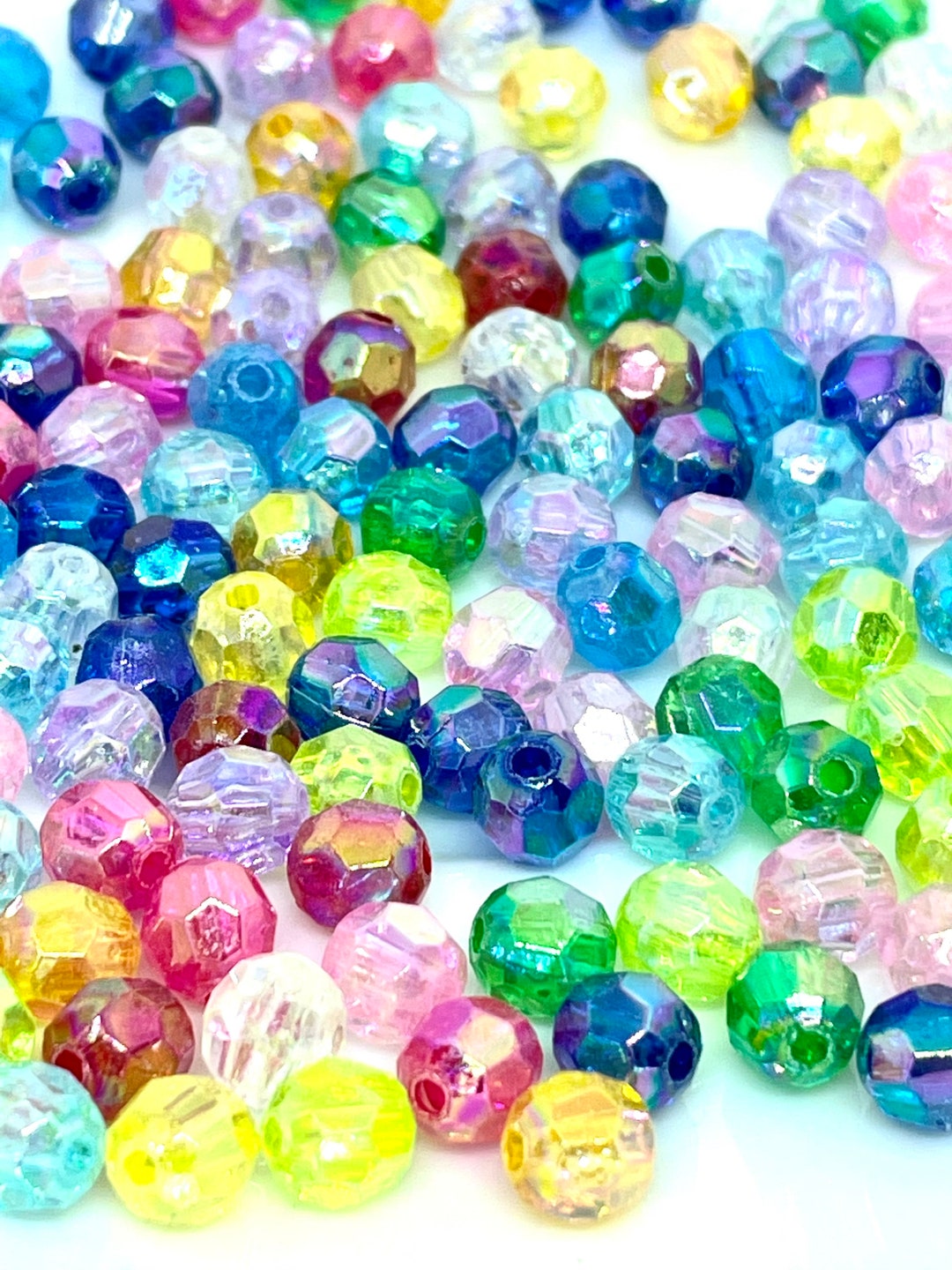 Rainbow Iridescent Shimmer Faceted Beads, Spacer Beads, Kawaii Supplies ...