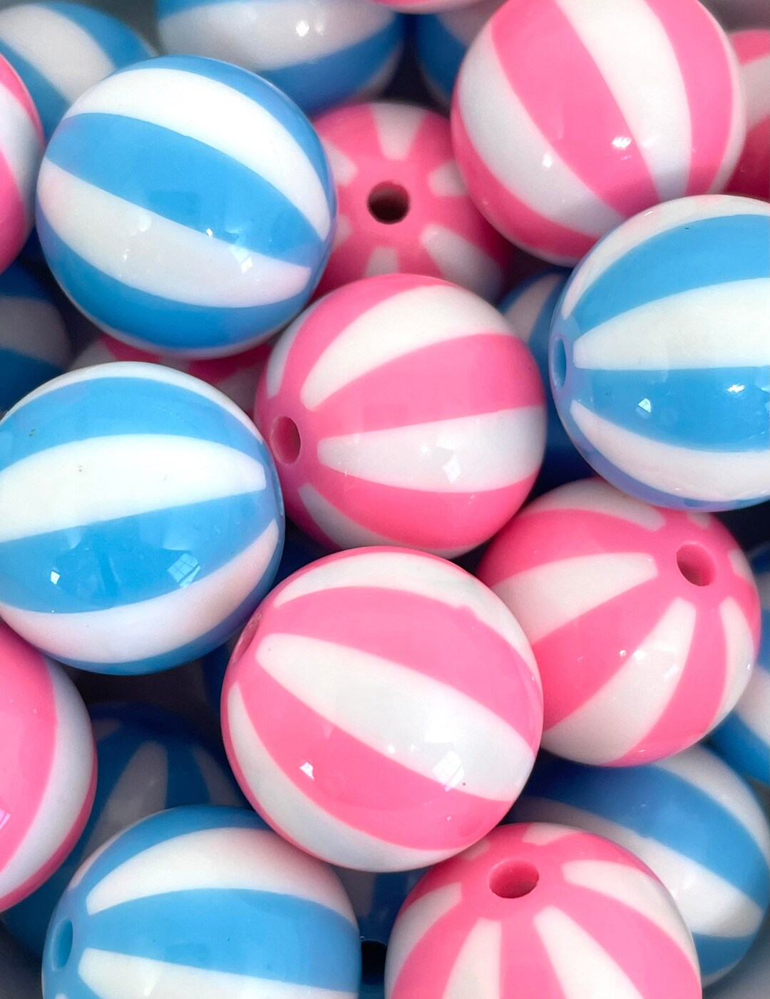 Cotton Candy Beach Ball Beads, Gender Reveal Beads for Party, Chunky ...