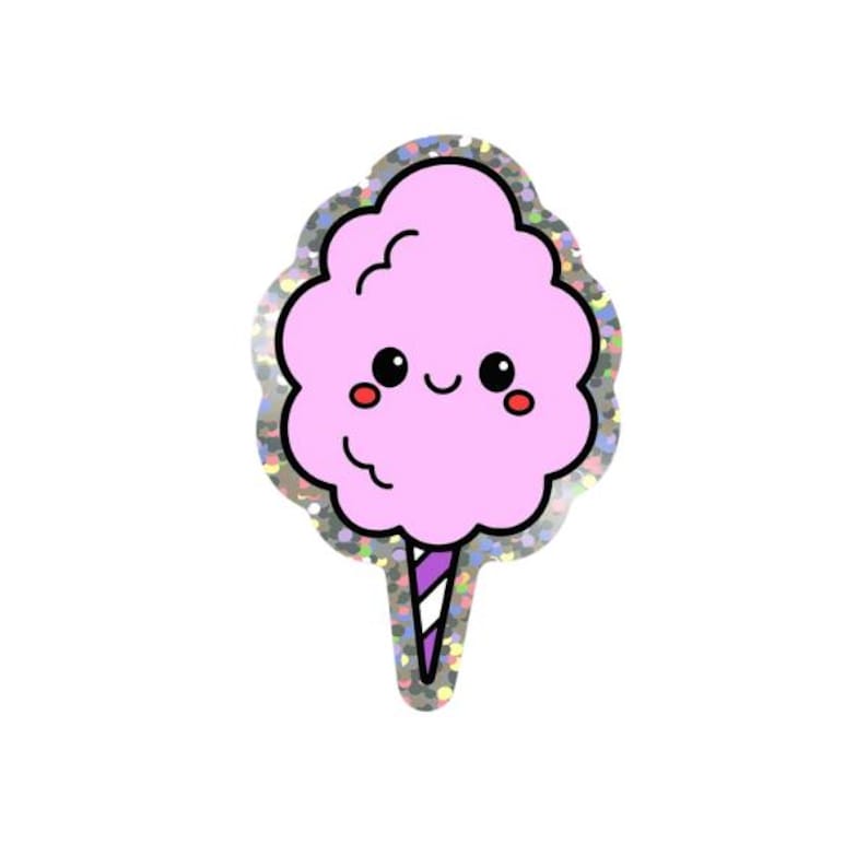 Kawaii Cotton Candy Sticker – Glitter Die-cut Dessert Sticker for ...