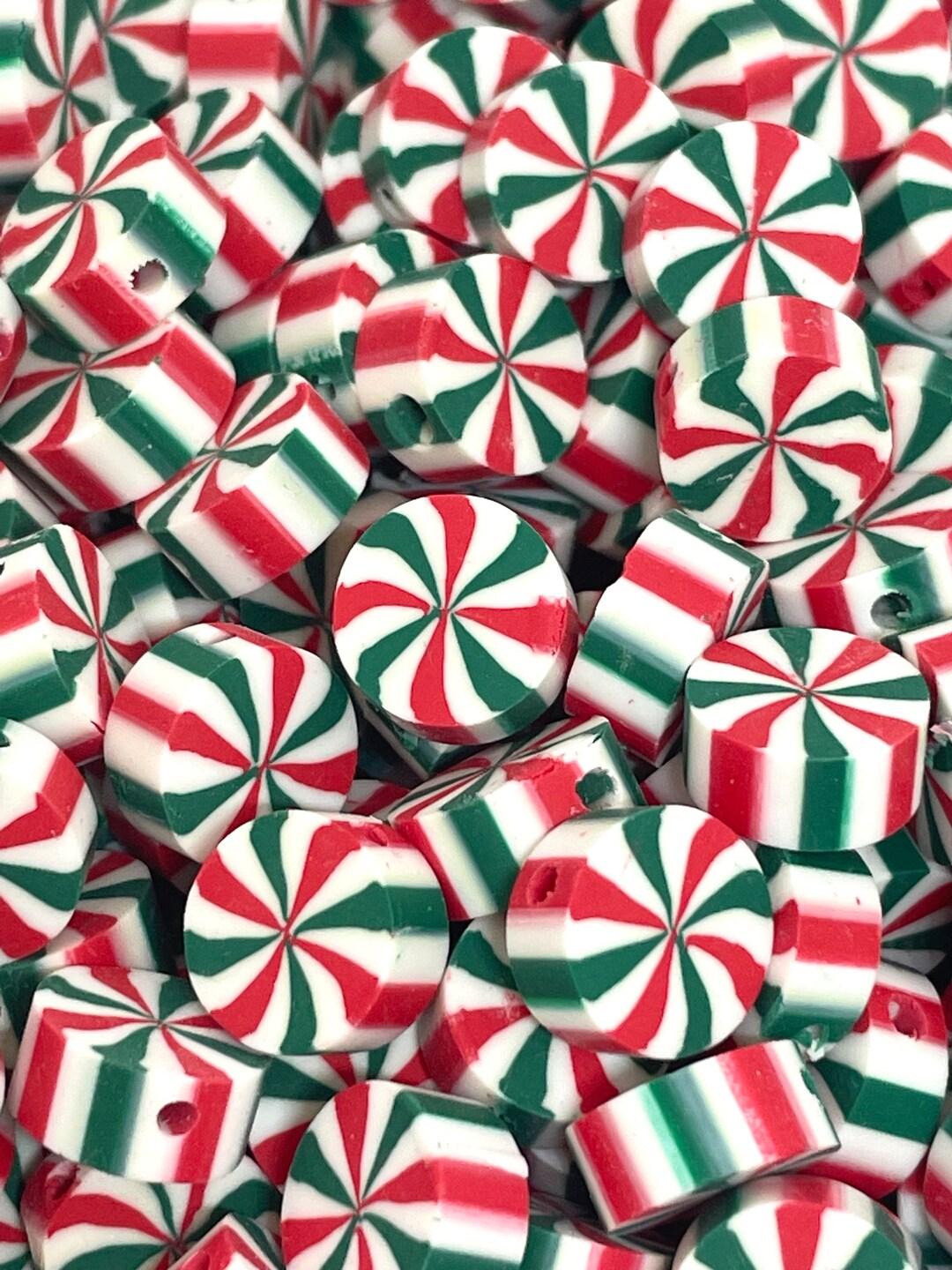 Christmas Peppermint Clay Beads, Fake Candy, Polymer Clay, Handmade ...