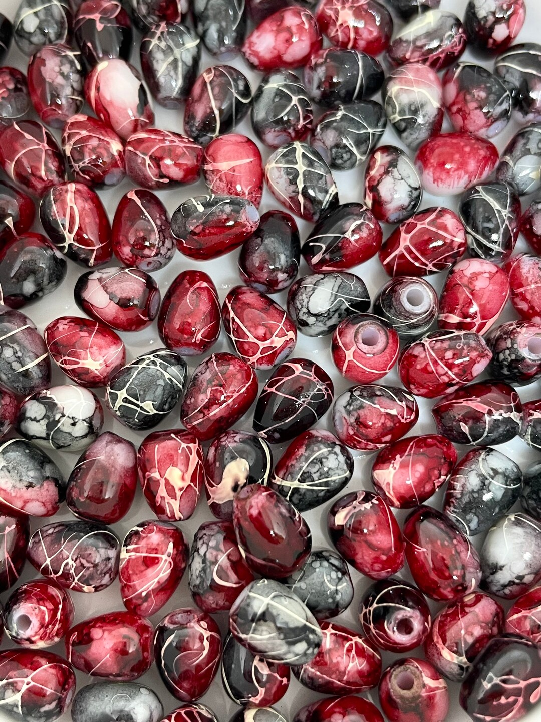 Halloween Beads, Black and Red Tear Drop Beads, Vampire Beads, Goth ...