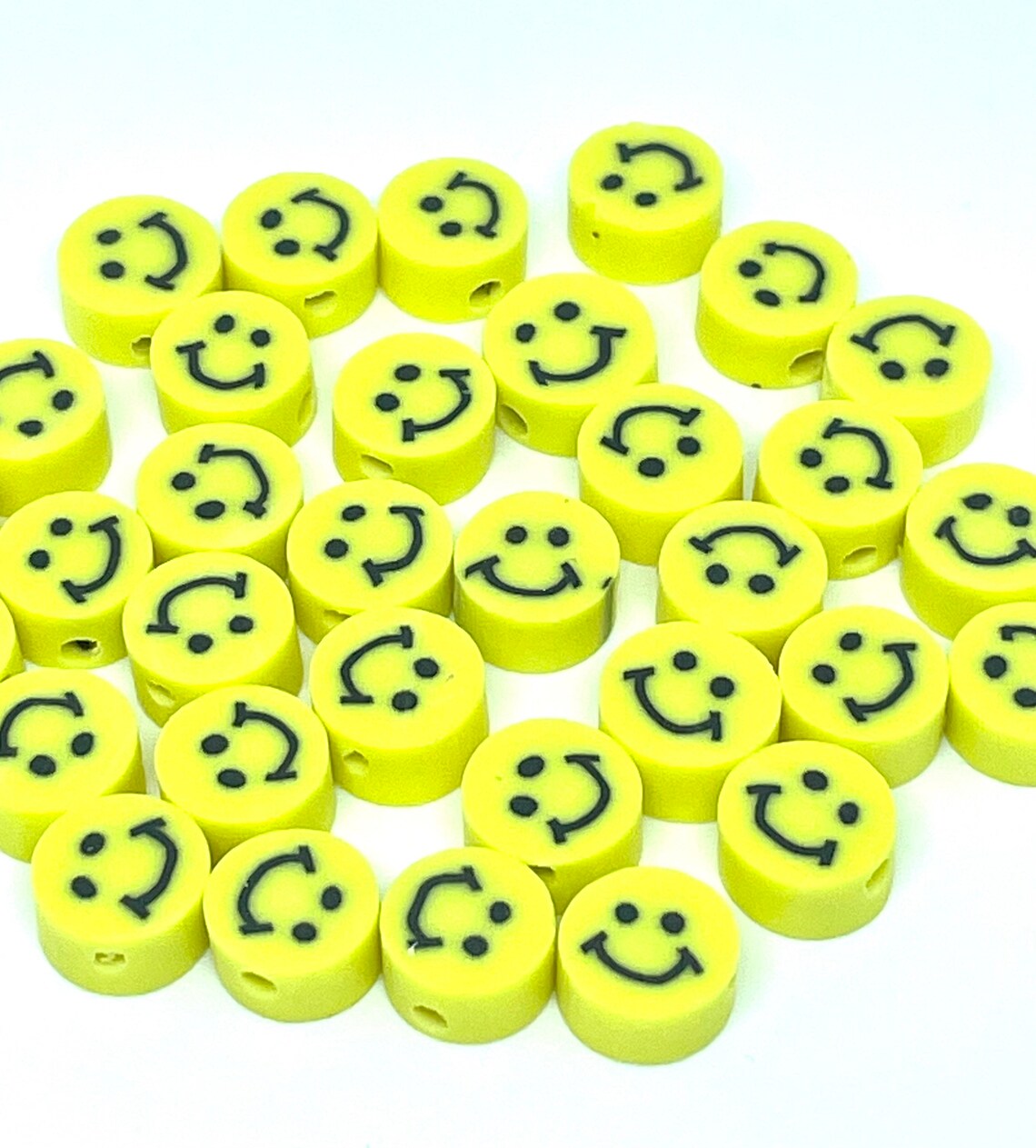 Smiley Face Beads, Emoji Beads, 10mm Polymer Clay Beads, Yellow Beads ...
