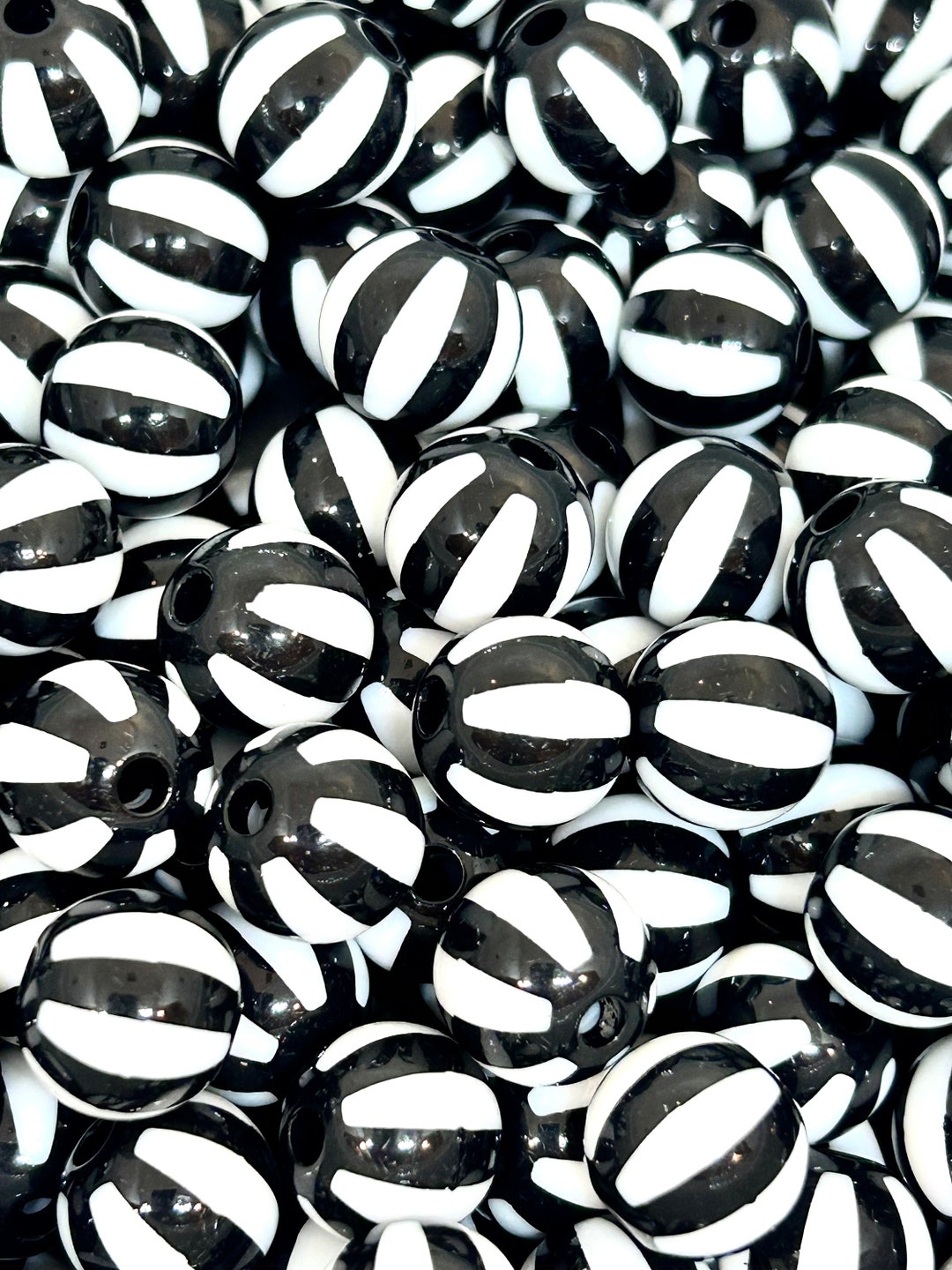 12mm Chunky Black & White Beach Ball Beads - Etsy