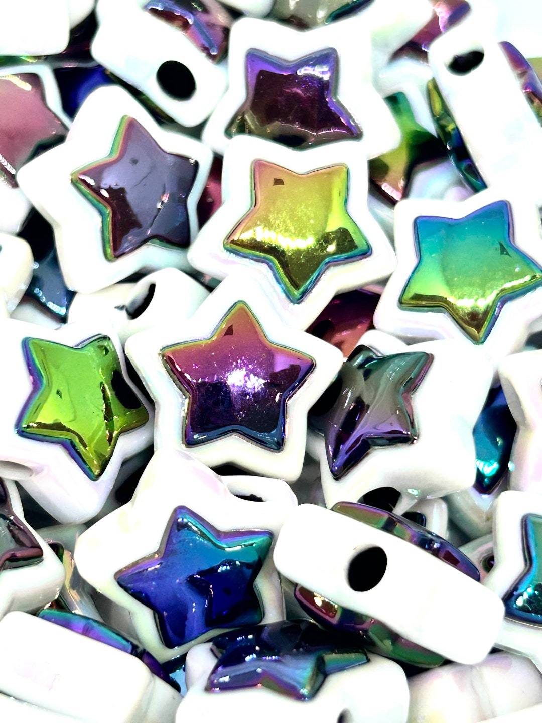 Two-toned Chunky Iridescent AB Star Beads: Mesmerizing Black & White - Etsy